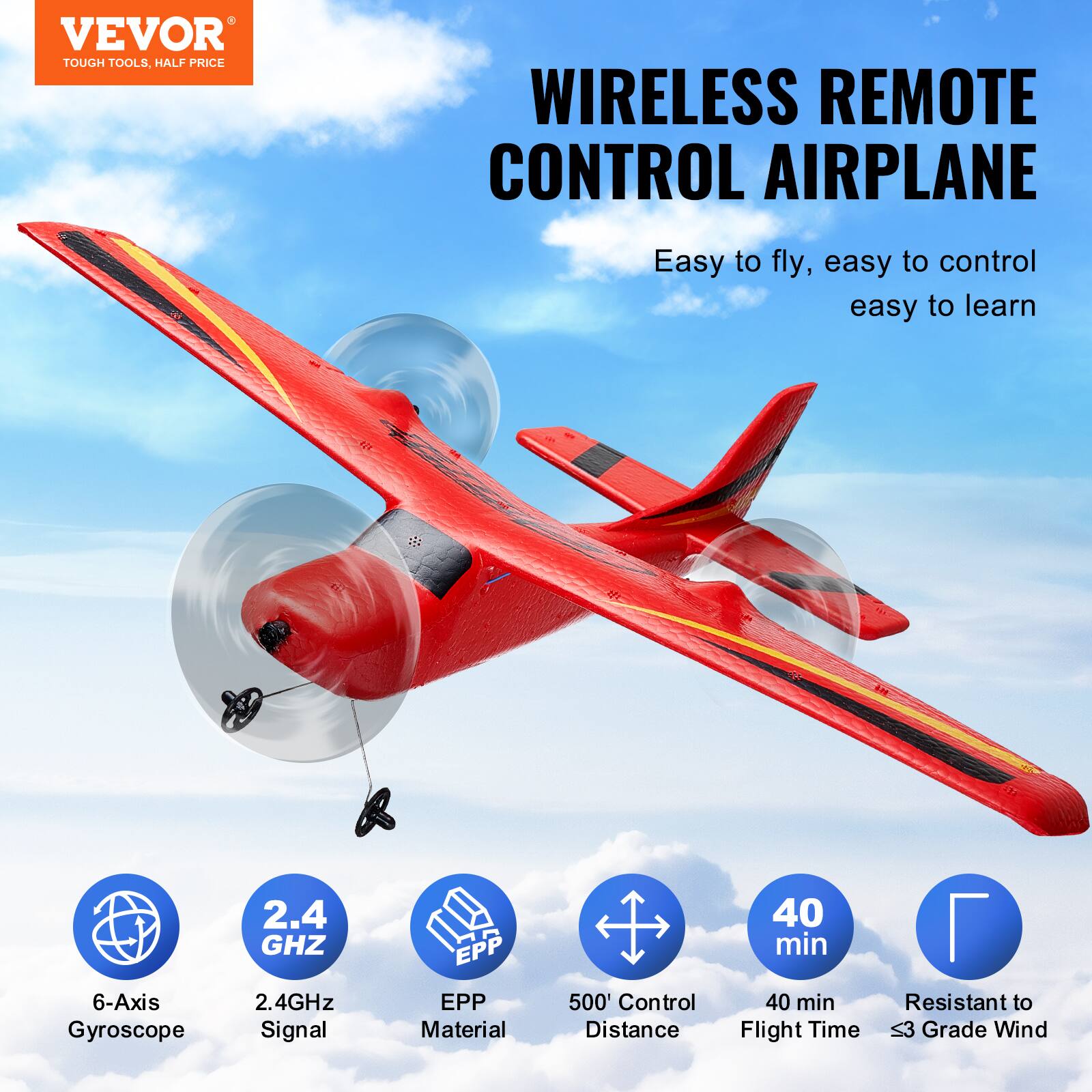 VEVOR RC Plane, 2.4GHZ 2 Channel Remote Control Airplane with 6 Axis ...