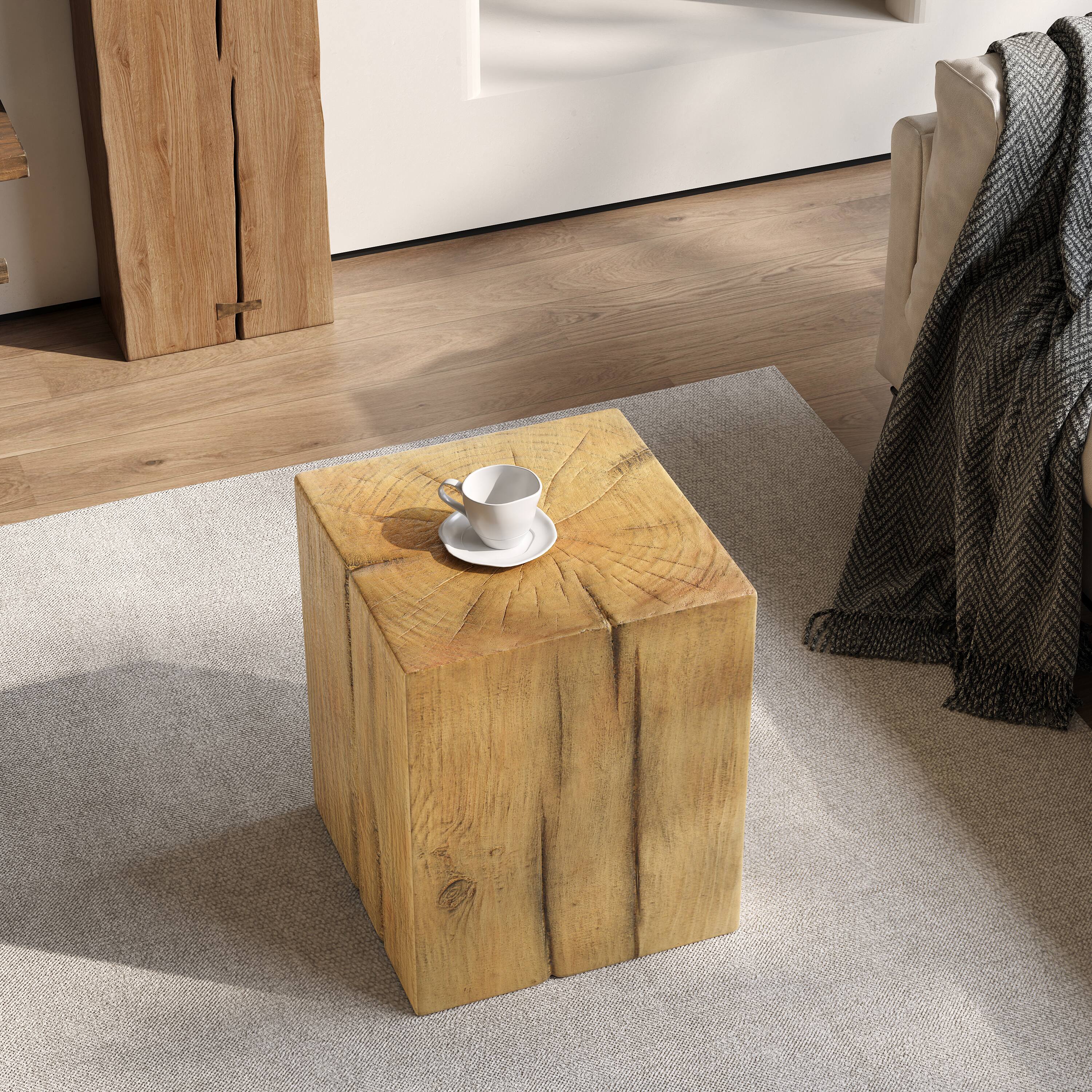 APRILSOUL Wood Look Square Column MGO End Table Wood Like Distressed ...