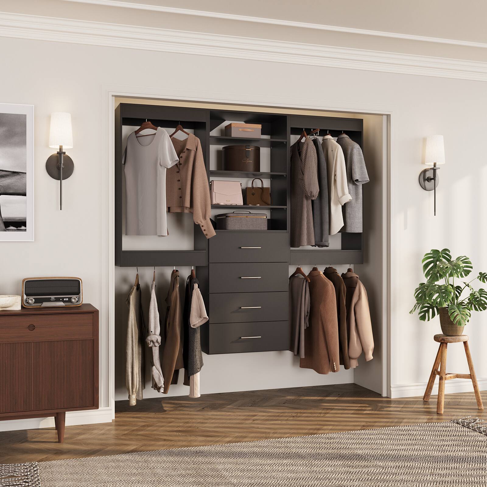 Roomtec 64 in Black Modular Closet System Unit Customizable Wall ...