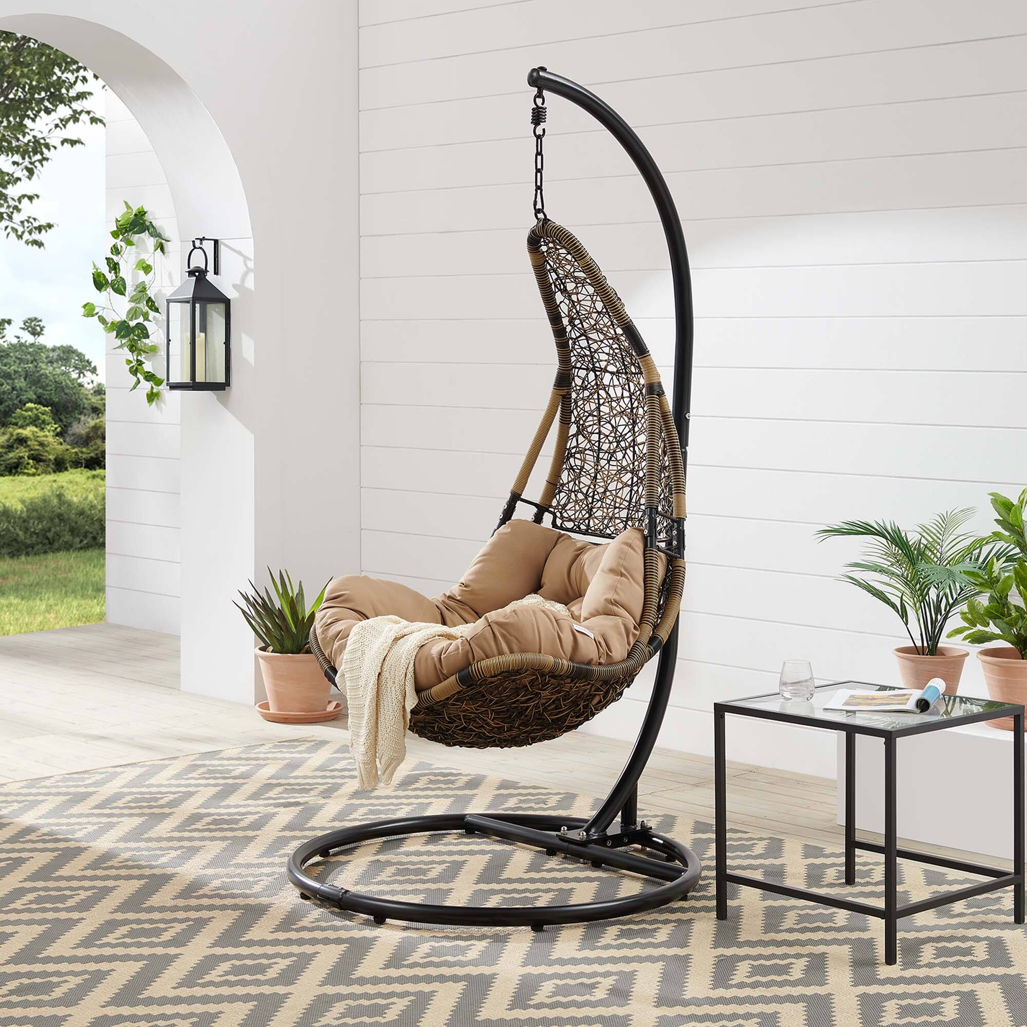 Abate Wicker Rattan Outdoor Patio Swing Chair by Modway Black Mocha EEI ...