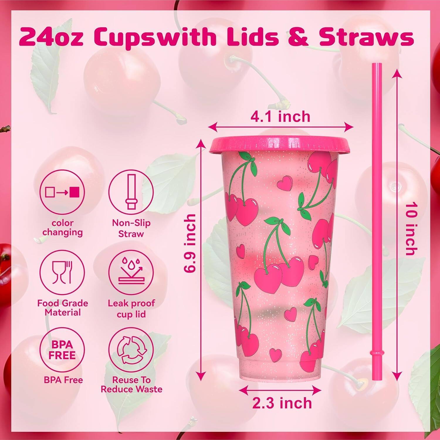 PARKER SLATER 3 pack 24oz glitter cherry color changing plastic cups ...