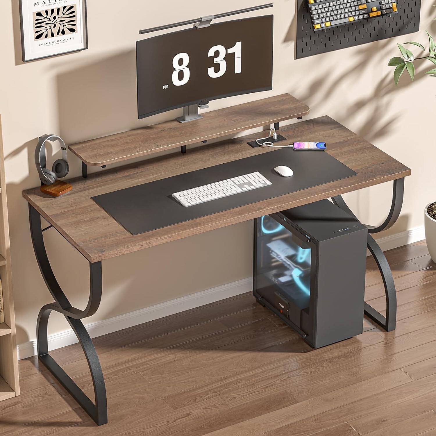 Zell Electronics 55 Inch Office DeskPower Outlets, Monitor Stand for ...