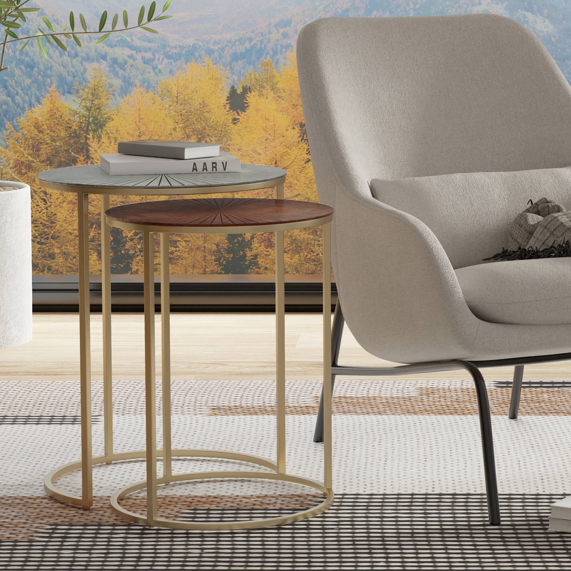 Simpli Home Drake Contemporary 18 inch Wide Metal Nesting table, Fully ...