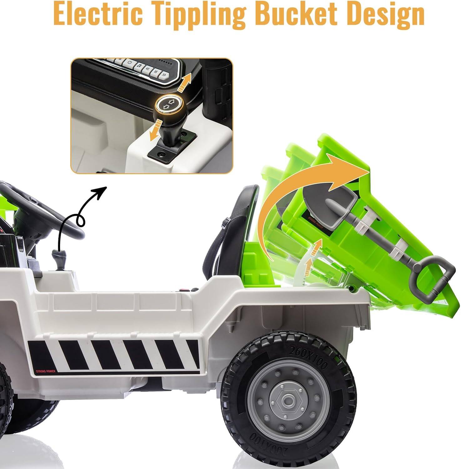 Acekool 12V Kids Ride On Dump Truck, 4WD Electric Construction Vehicle ...