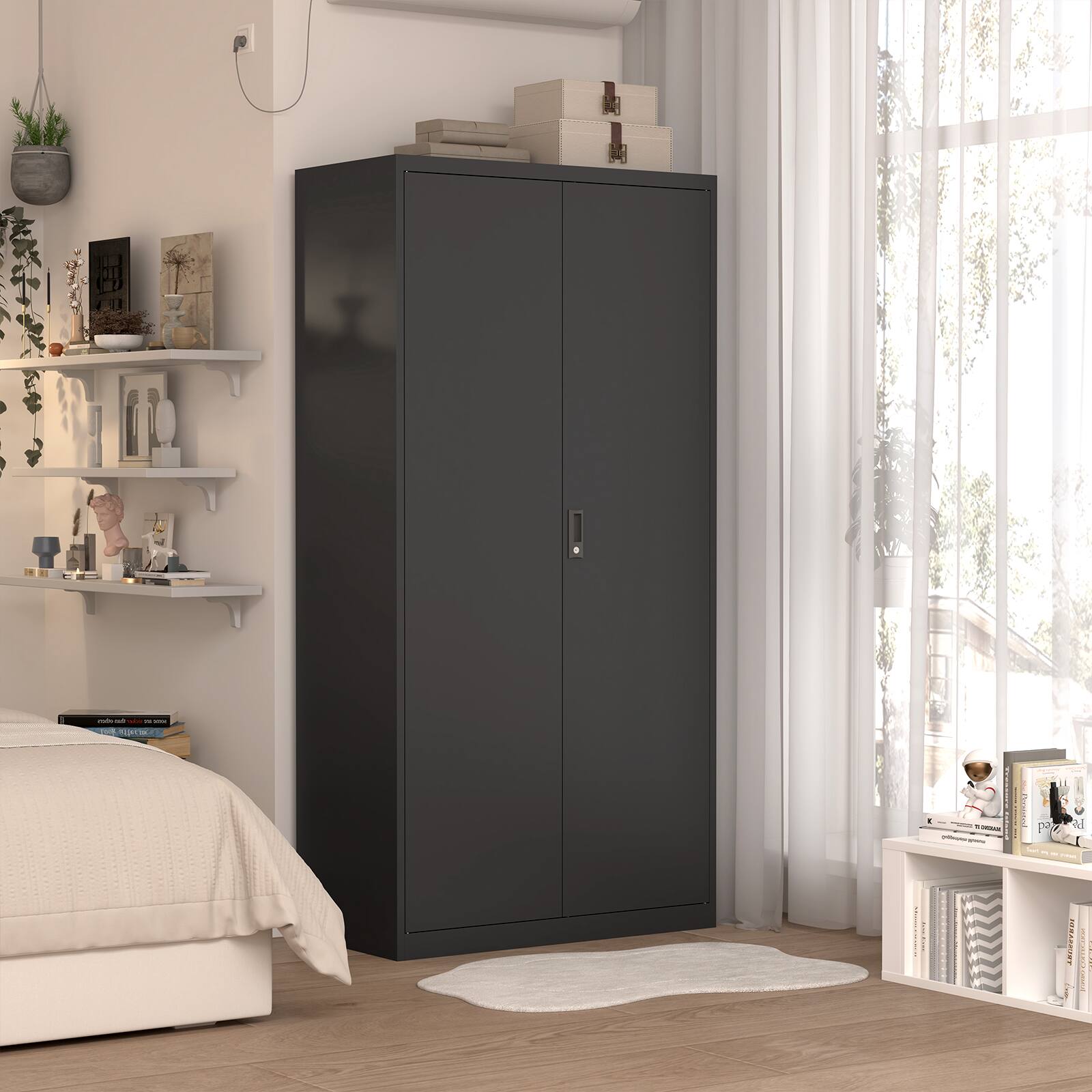 APRILSOUL Metal Large Capacity Wardrobe with Hanging Rod and ...