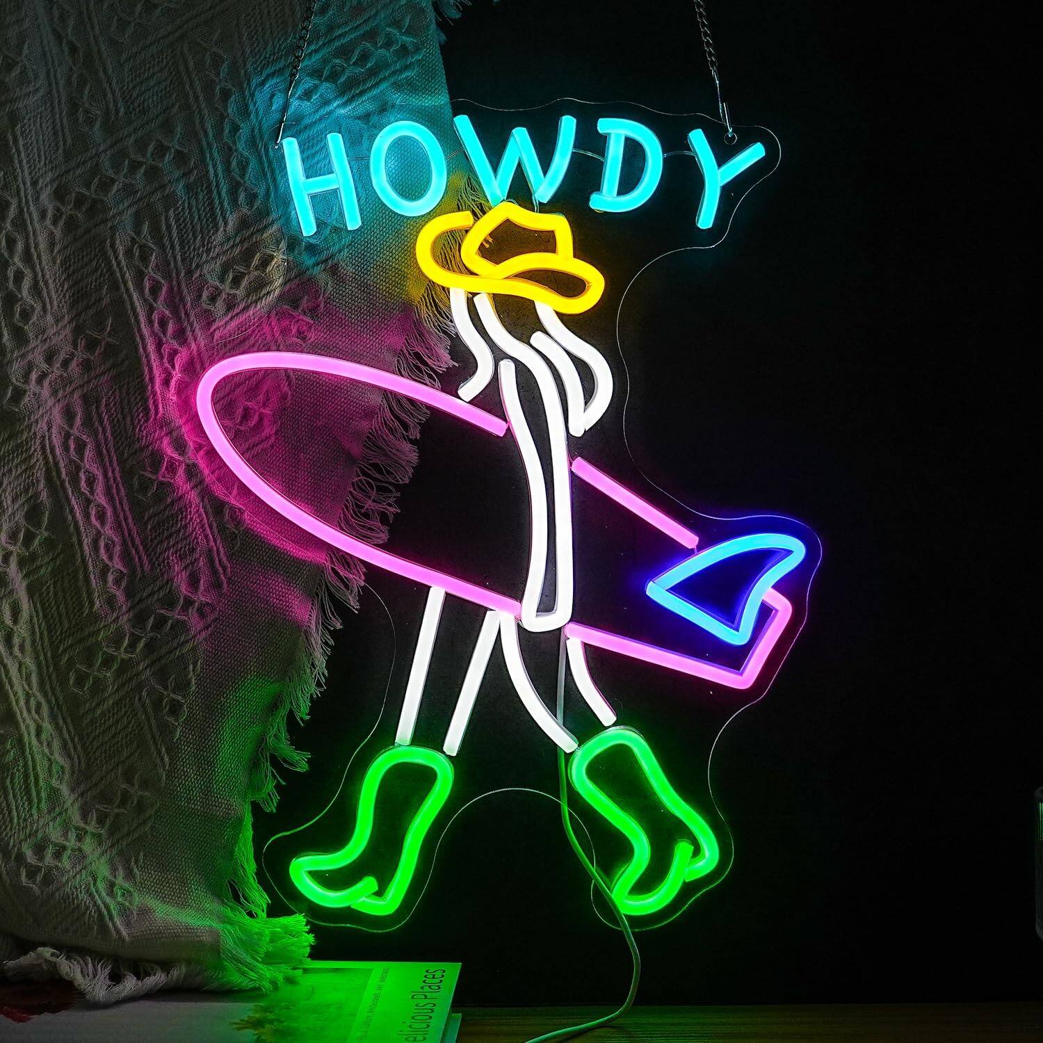 Auledio Surfer Neon Sign LED USB Howdy Cowboy Light Up Sign for Wall ...