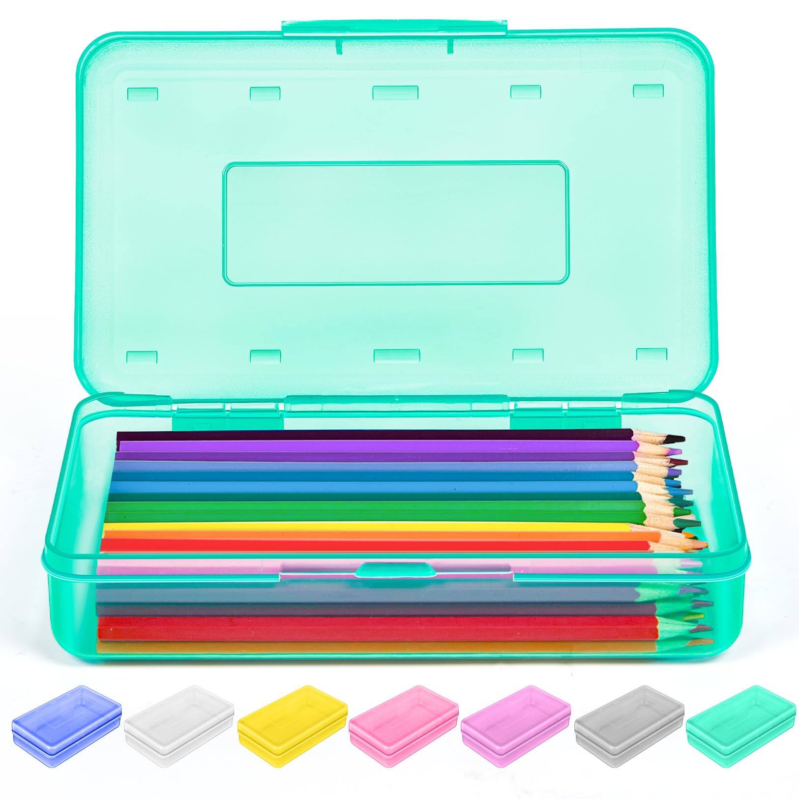 Dapper Styles Pencil Box Plastic Hard Case With Stickers Crayon Lid Stackable Storage Art Craft ...