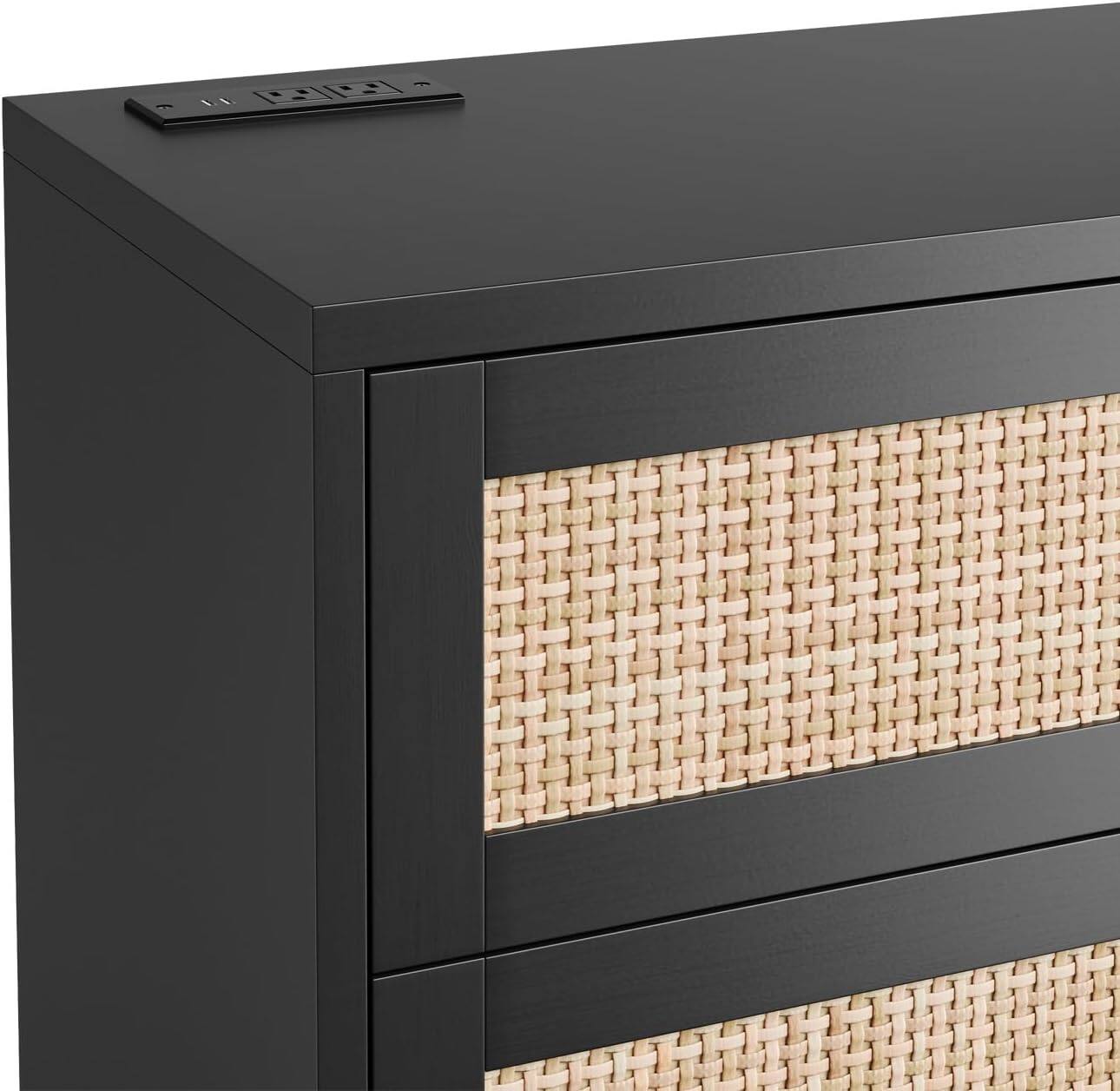 GARVEE Tall 4 Drawer Rattan Dresser, Modern Storage Chest, Wood Top ...