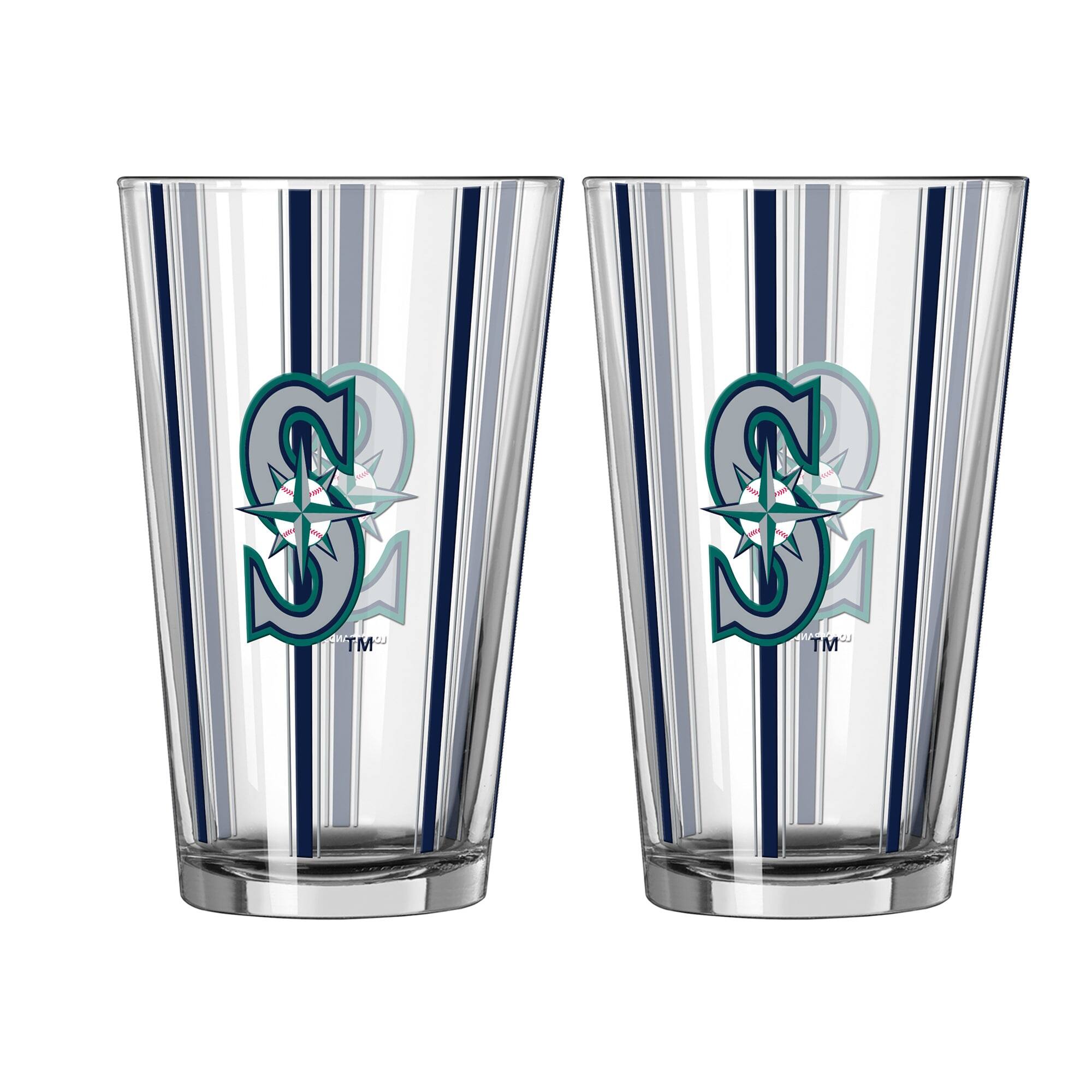 Logo Brands Seattle Mariners Two Piece 16oz. Striped Pint Glass Set ...