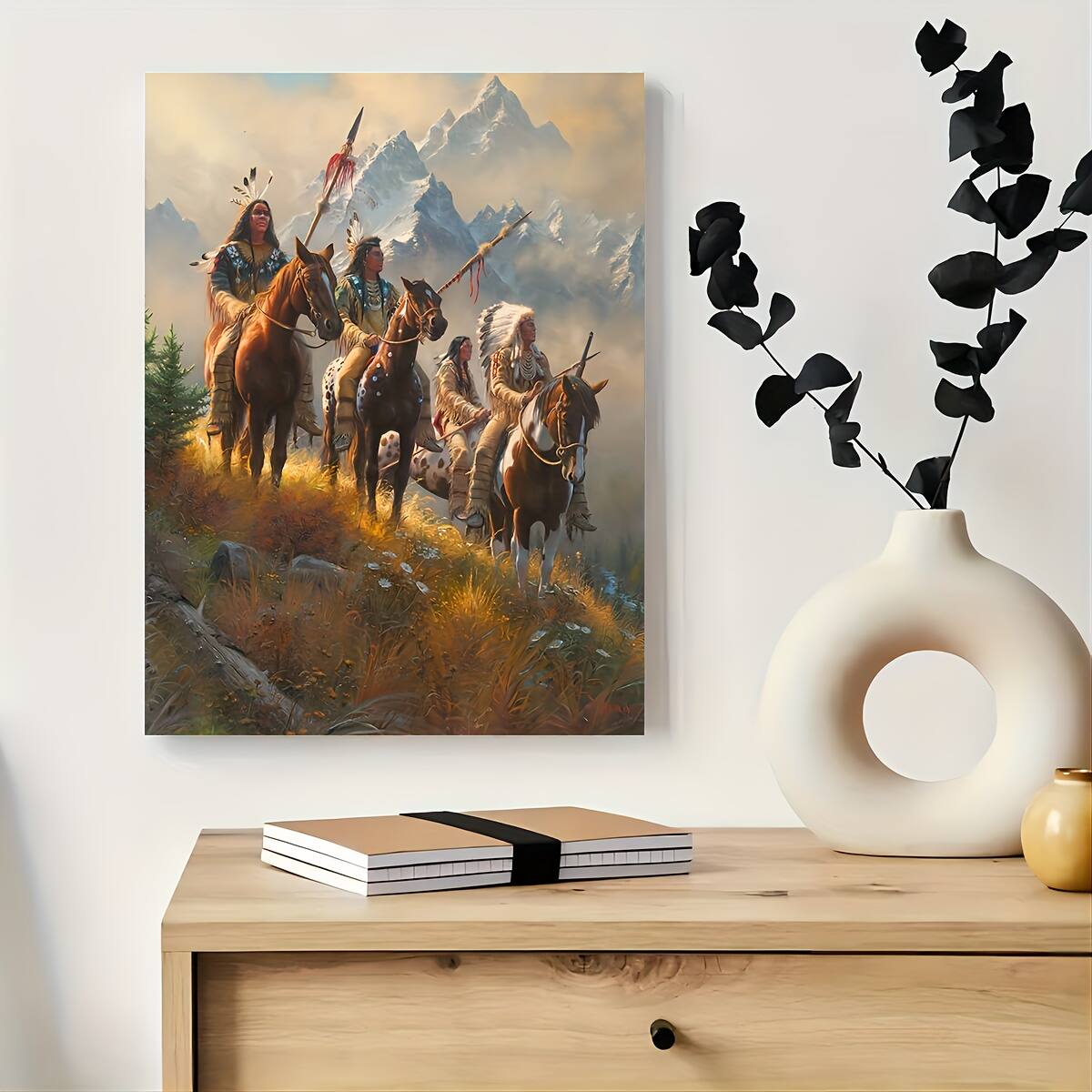 blue 1 piece canvas painting with wood frame, ready to hang, Native ...