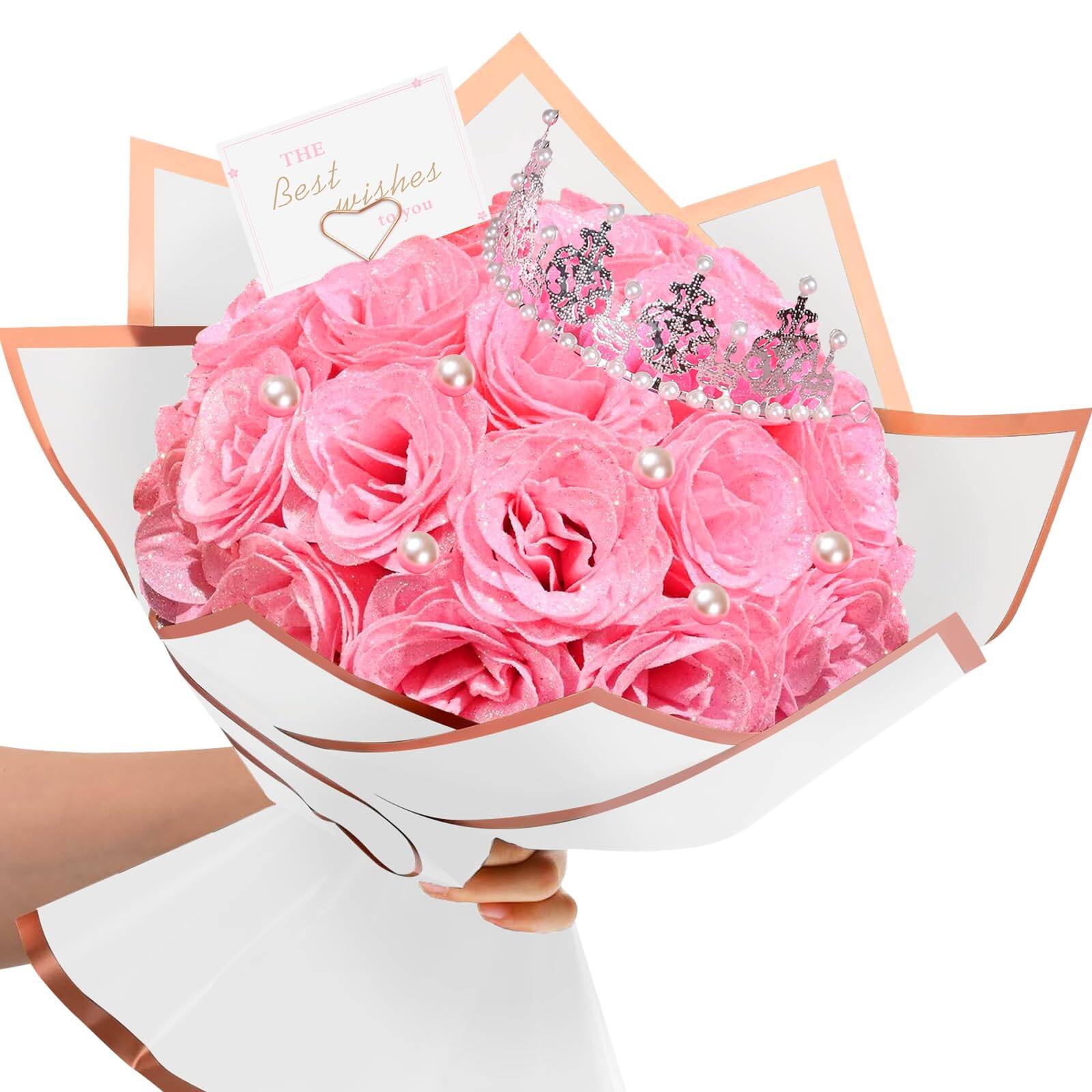 Stylel Star Glitter Roses Bouquet Pink Flower Artificial Flowers With ...