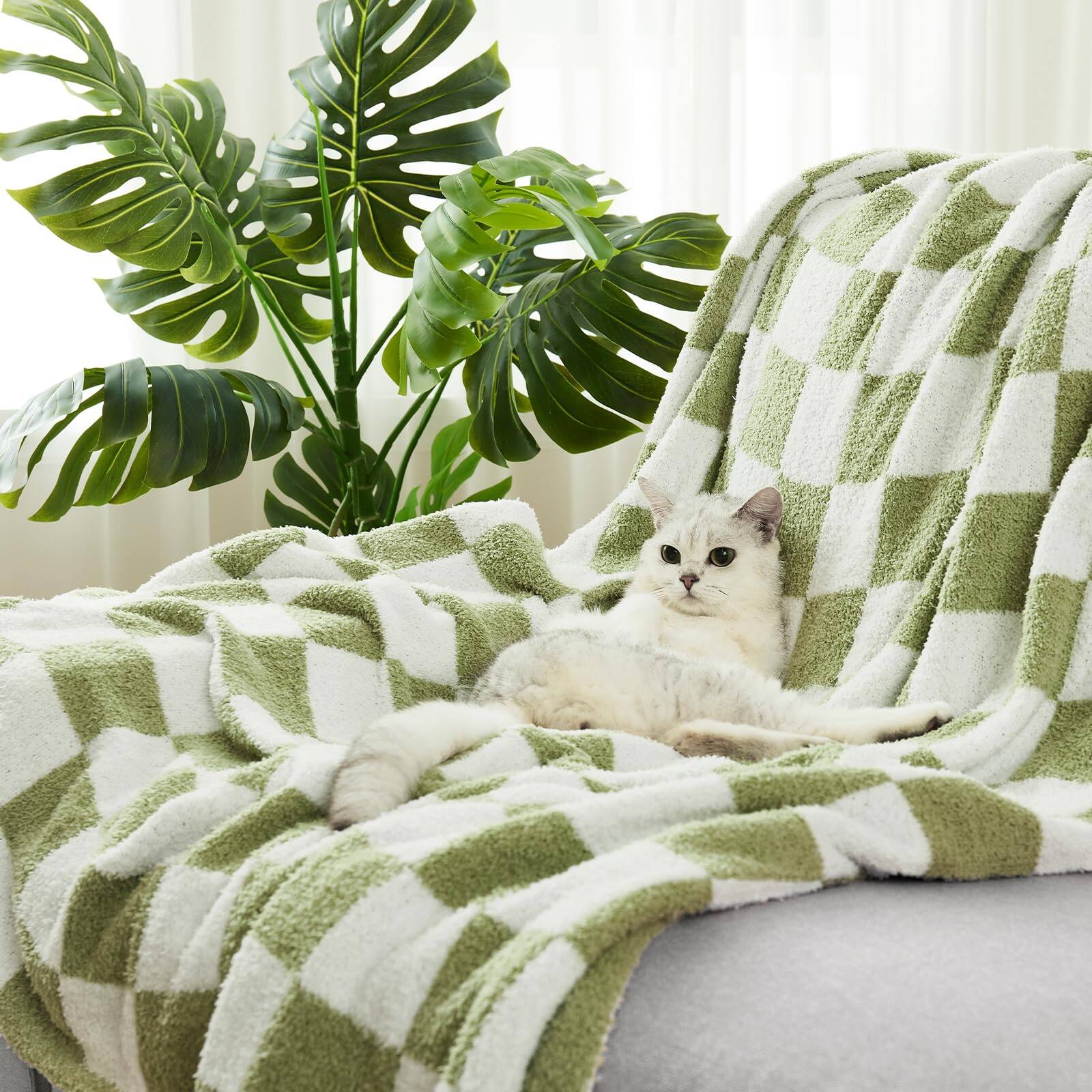 Dapper Styles Checkered Throw Blanket Sage Soft Cozy Fluffy Knitted ...