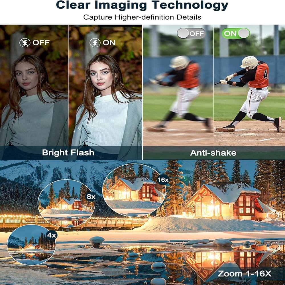 ACJPR 4K Digital Camera, 48MP, 16X Zoom, 180° Flip Screen, Flash Black ...