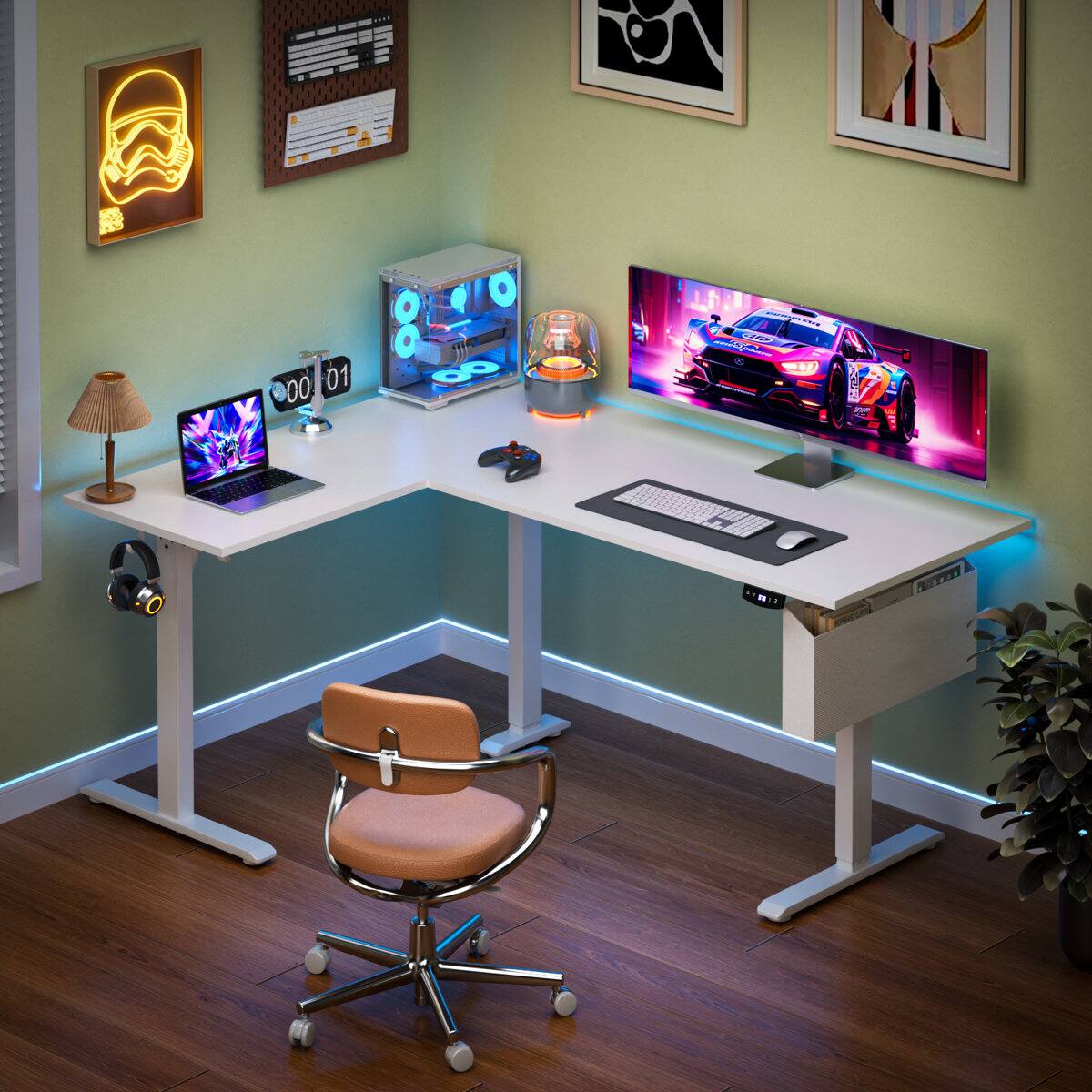 Furnulem 63 In Lshaped Standing Desk Adjustable Height Electric Desk ...
