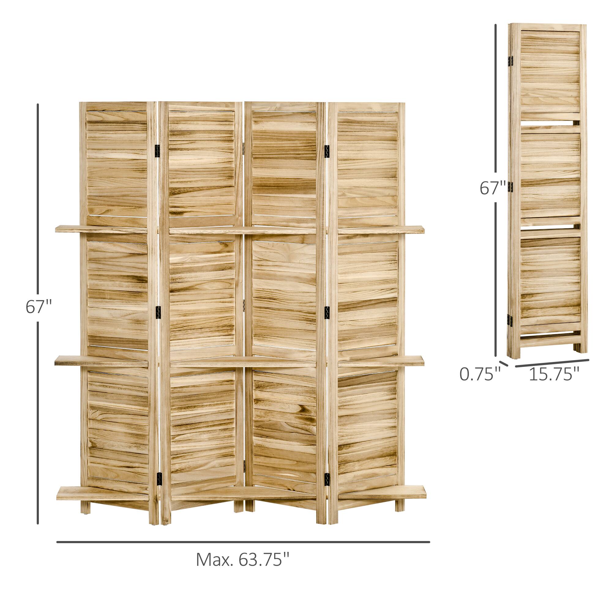 Homcom Room Divider, 4 Panel 67" Tall Wood Privacy Screen with 3 ...