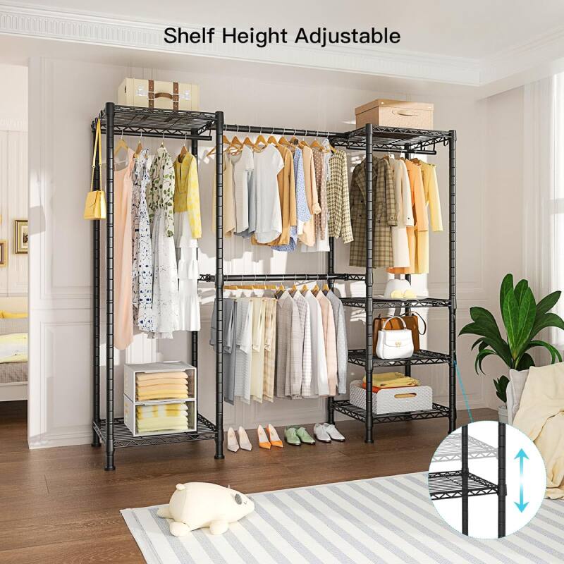 Paradigms Interiors Closet Organizer With Expandable Hangers Rods Black ...