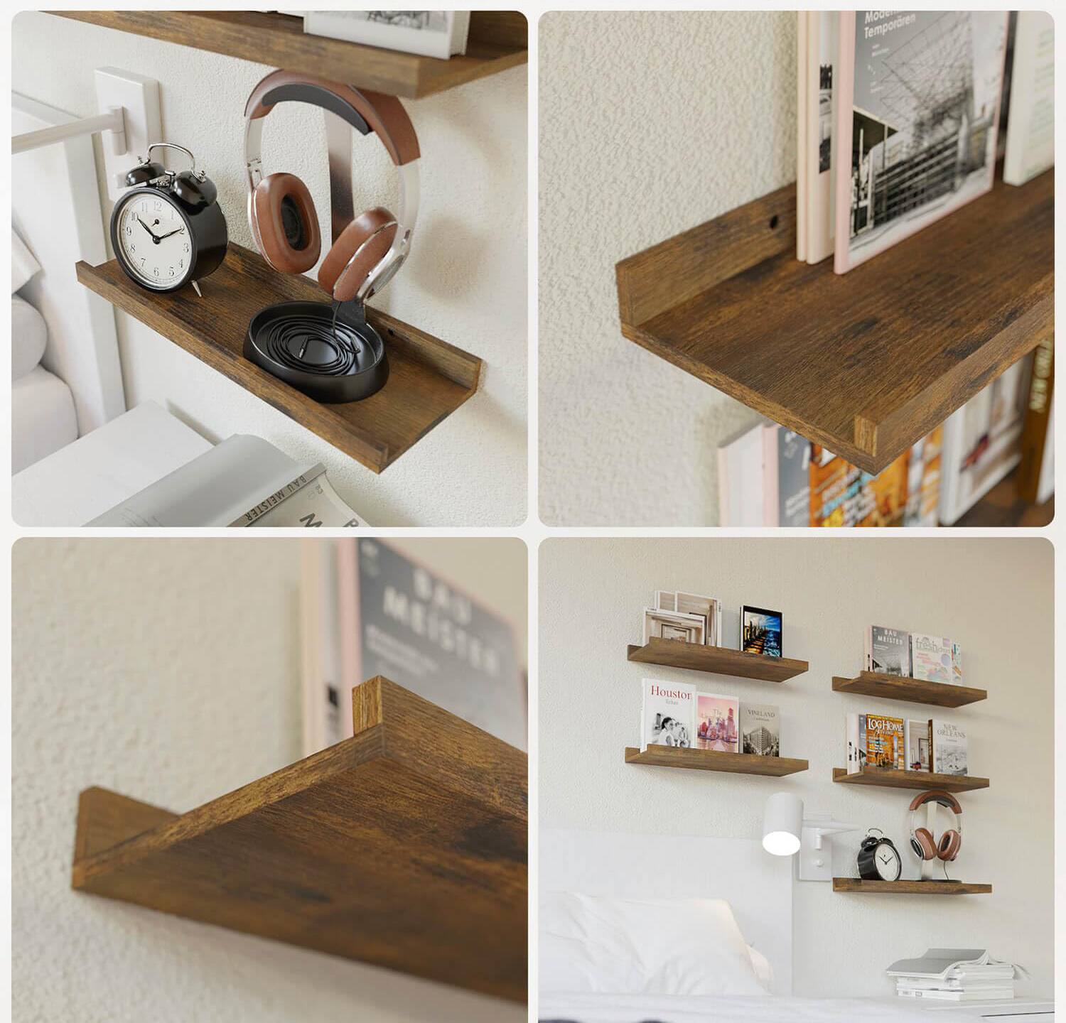 Dazzed Corner 5 Set Floating Shelves for Wall Decor, with Lip Brown ...