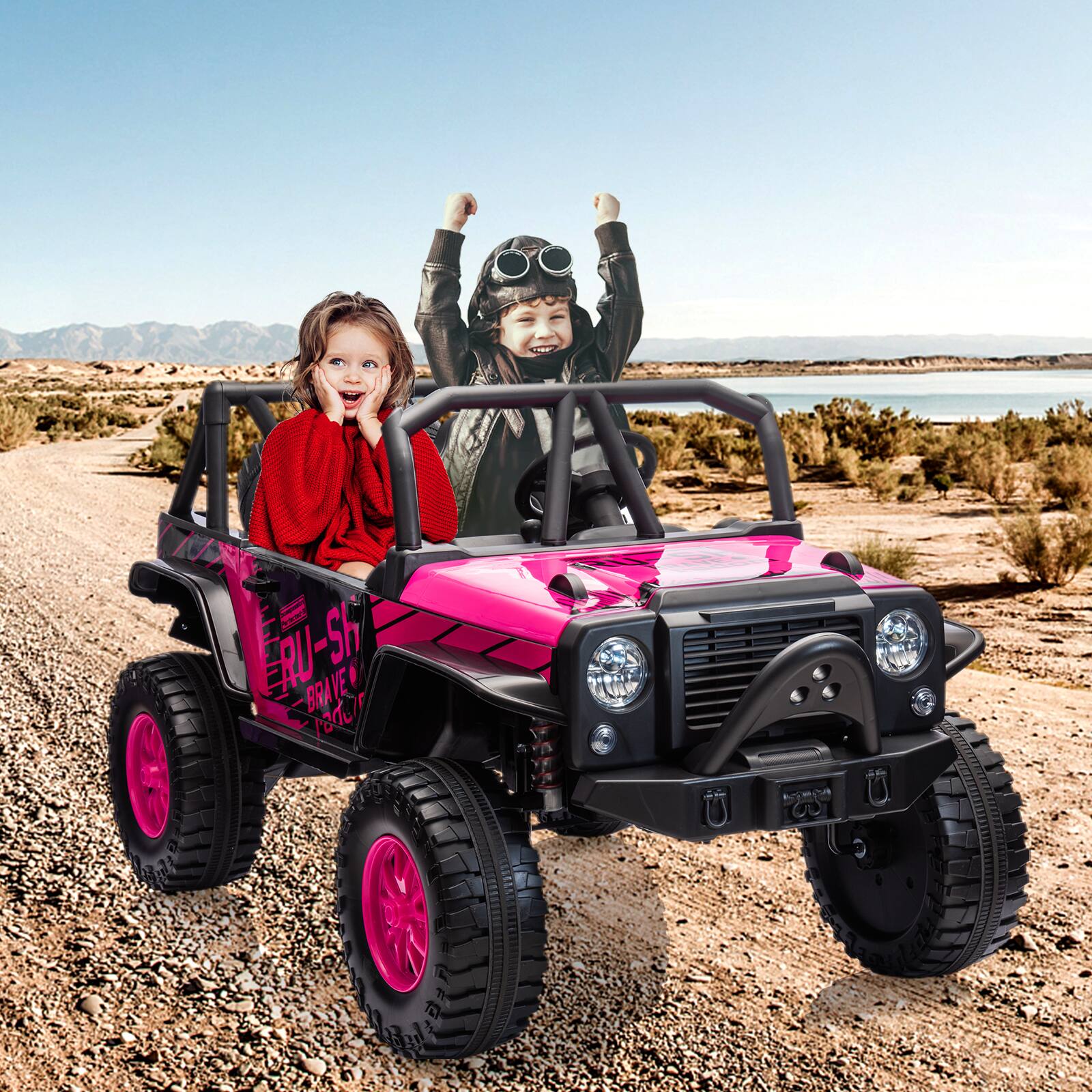 Acekool 24V Two Seater Ride On Car for Kids, Remote Control, LED Lights ...