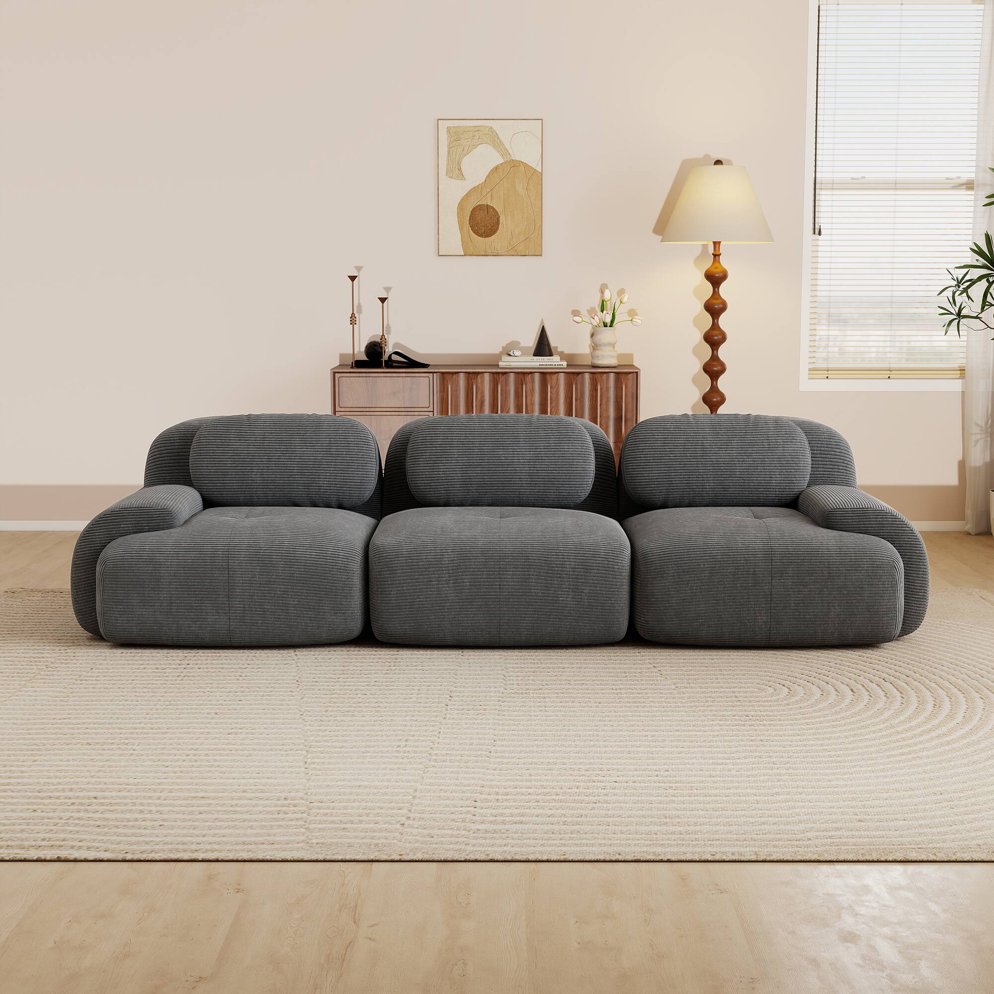 Aukfa 3 seats Modular Corduroy Sectional Sofa with Ergonomic Support ...