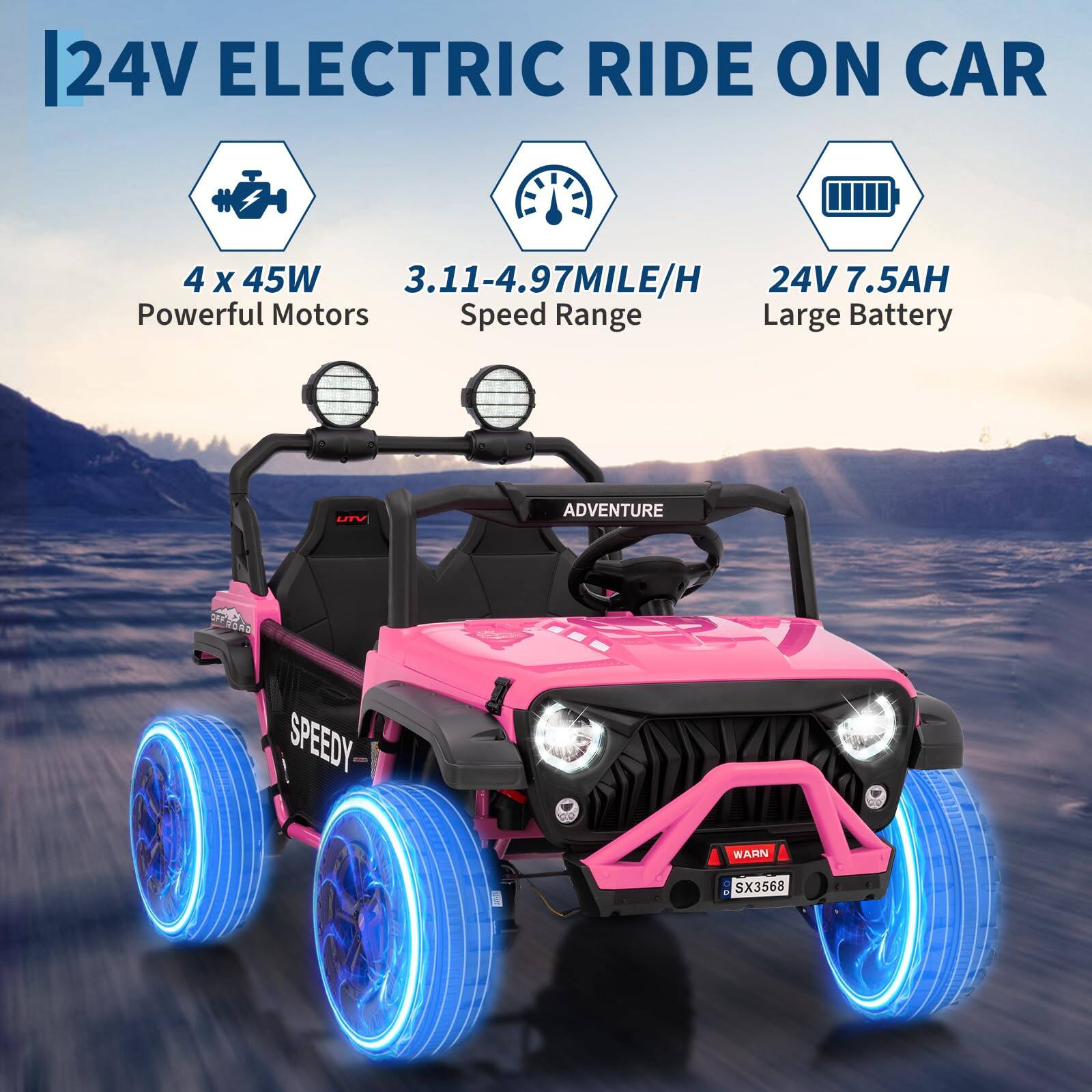 Jojoka 24V 4WD Electric Ride on Truck for Big Kids,2 Seater UTV with ...