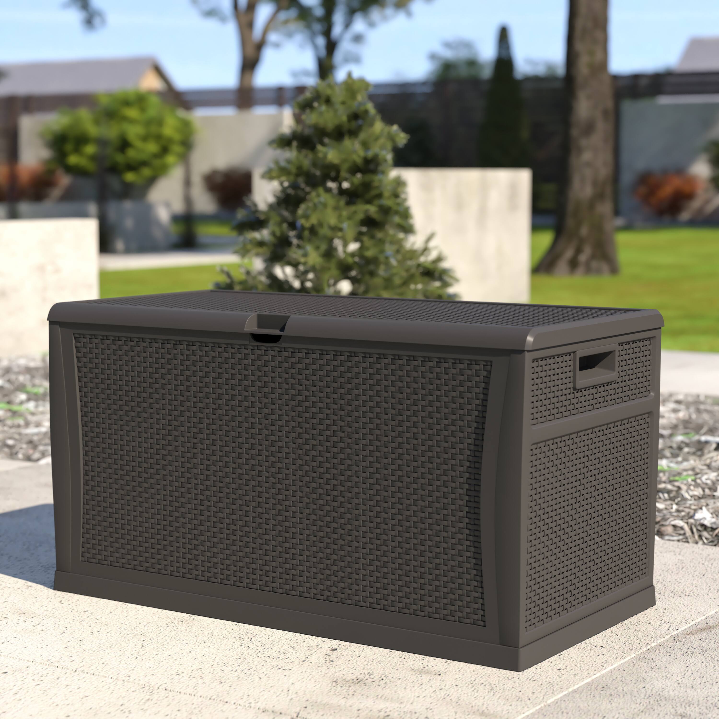 Emma + Oliver 120 Gallon Plastic Deck Box for Outdoor Patio Storage ...