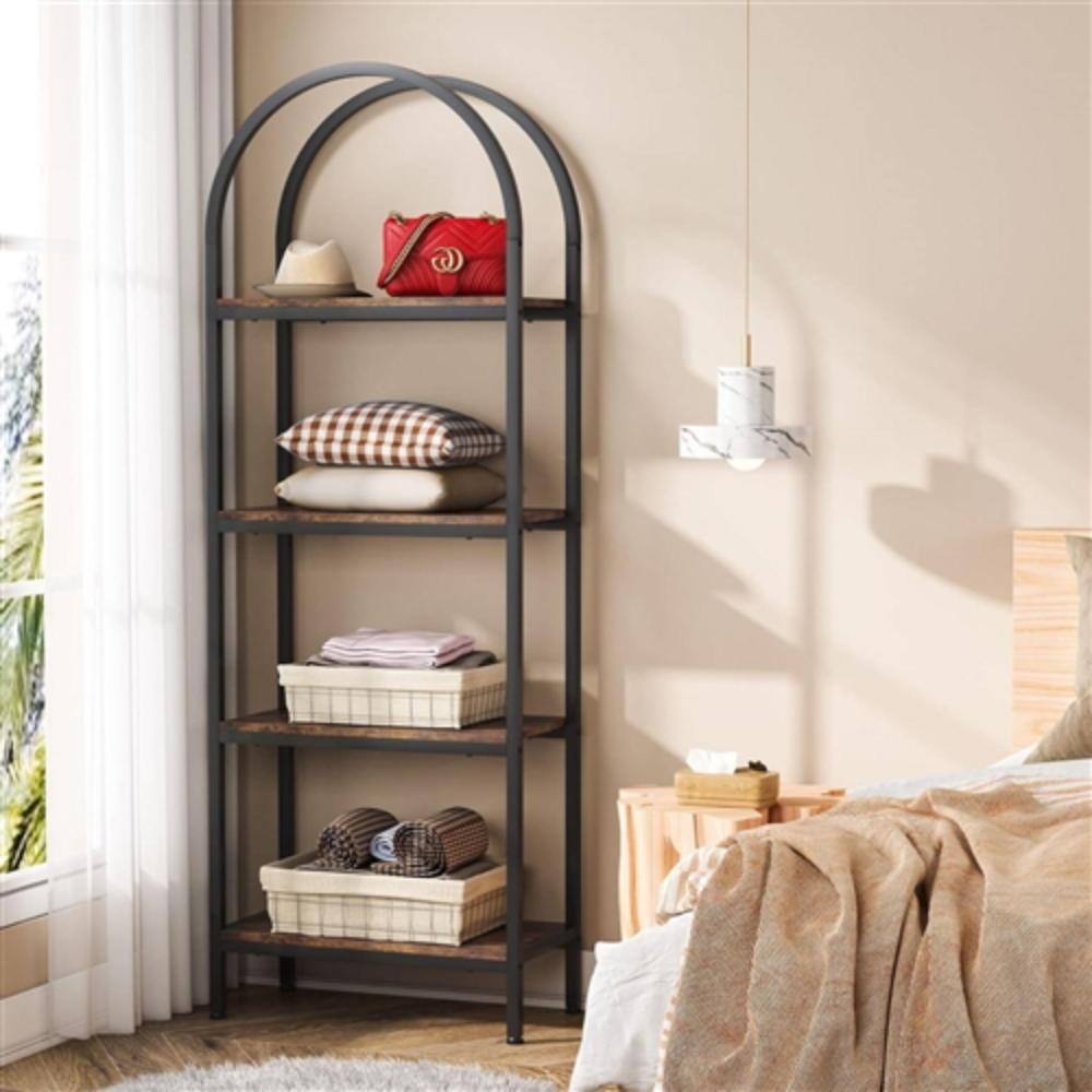 Hivvago Modern Industrial Metal Wood Display Rack Bookcase with 4 ...