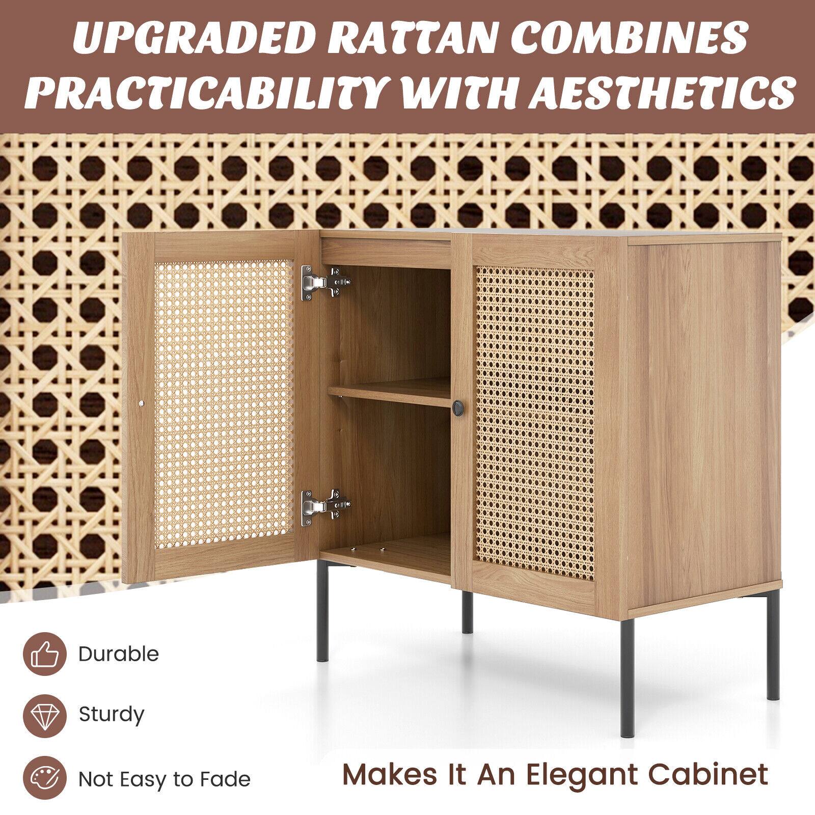 SlickBlue Adjustable Shelf Kitchen Sideboard with 2 Rattan Cabinet ...