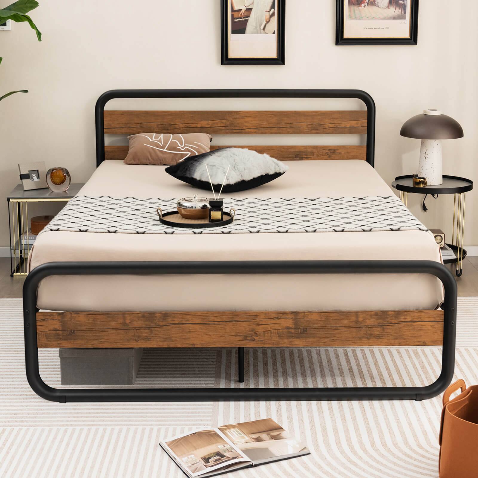 SlickBlue Wooden Arc Bed Frame with Headboard and Footboard for ...