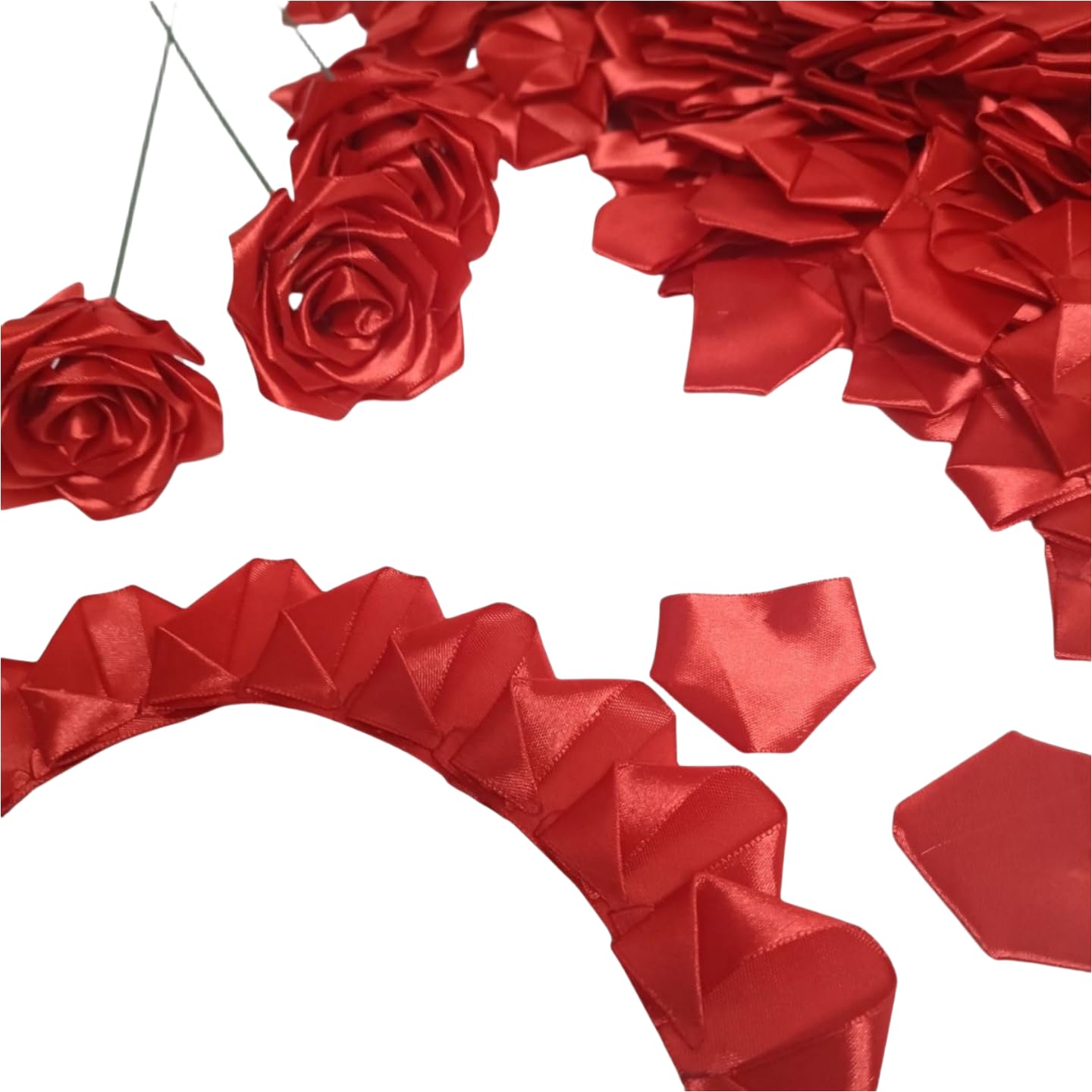 Stylel Star 300pcs Premade Satin Ribbon Rose Petals Half finished For ...