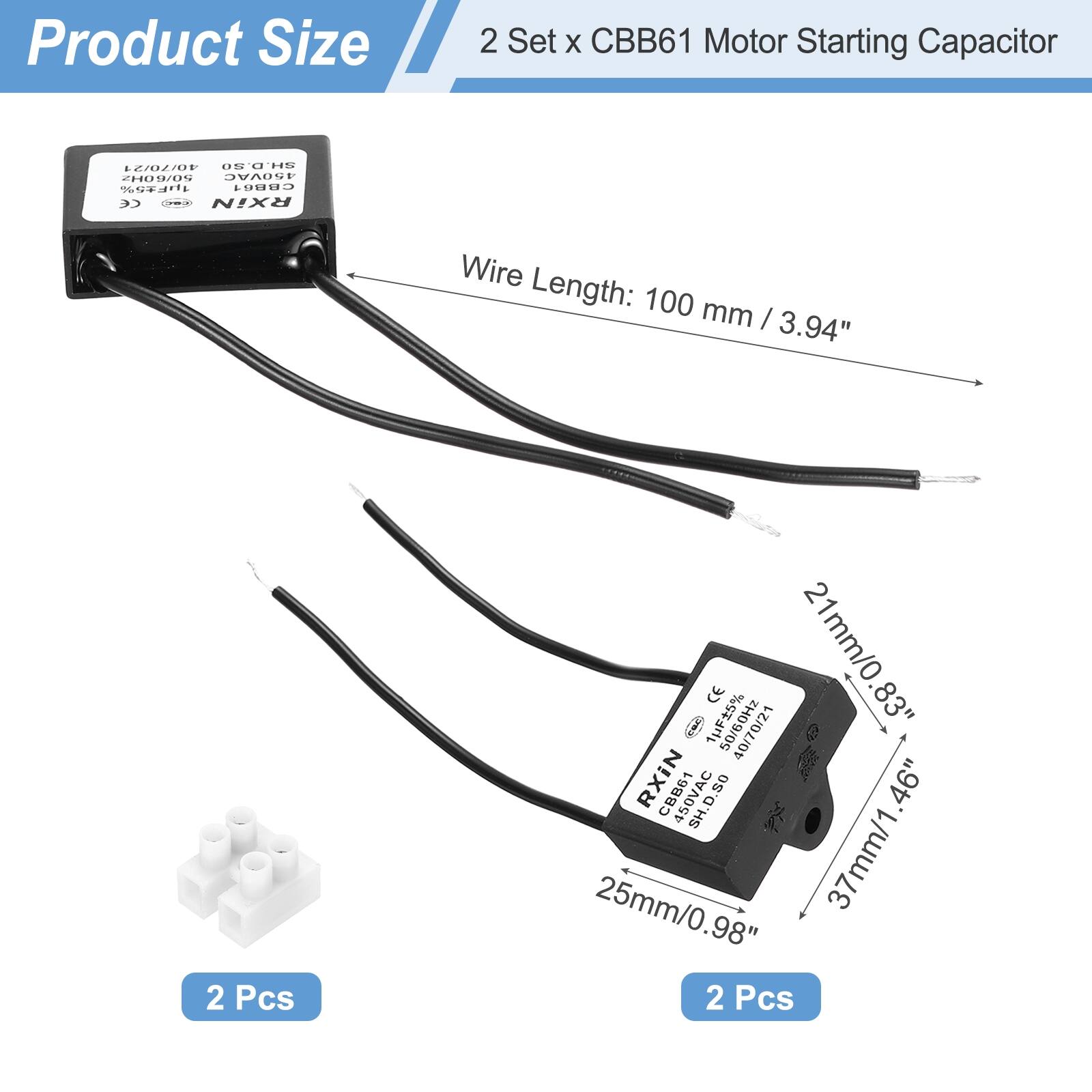 Unique Bargains 2pcs 1uF CBB61 Capacitor, AC 450V 2 Wire for Ceiling ...