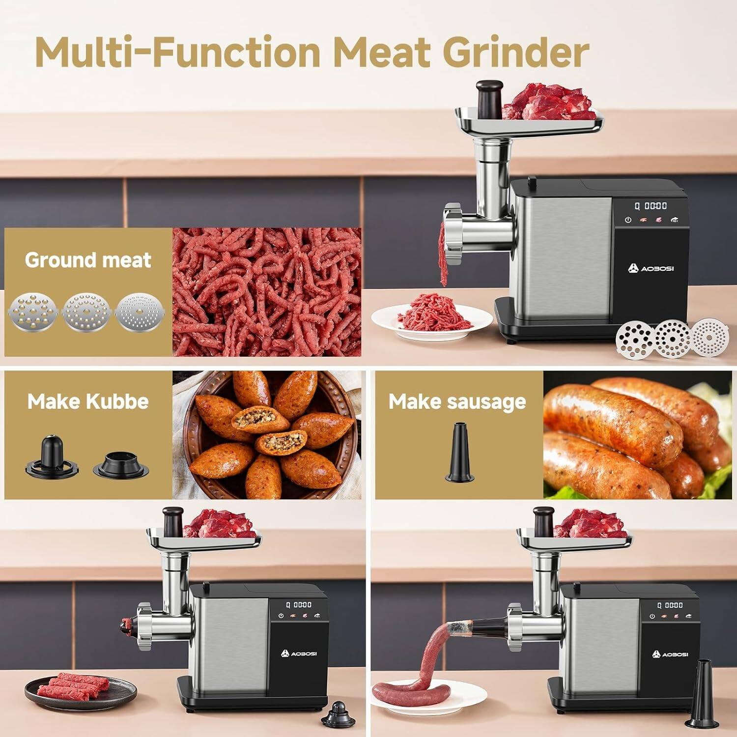 MOSZAR LLC 3000W Electric Meat Grinder with 3 Speeds & Body Stainless ...