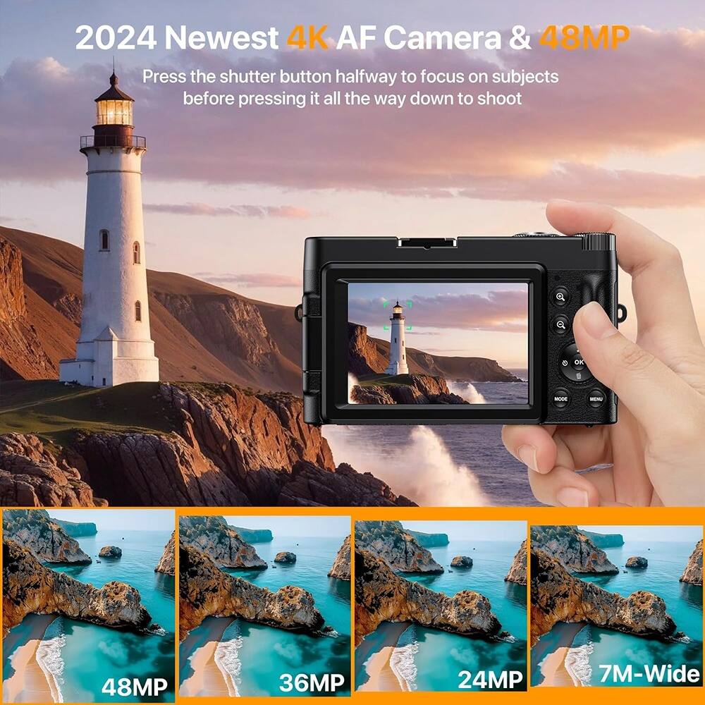 ACJPR 4K Digital Camera, 16X Zoom, 180° Flip Screen, Auto Focus, SD ...