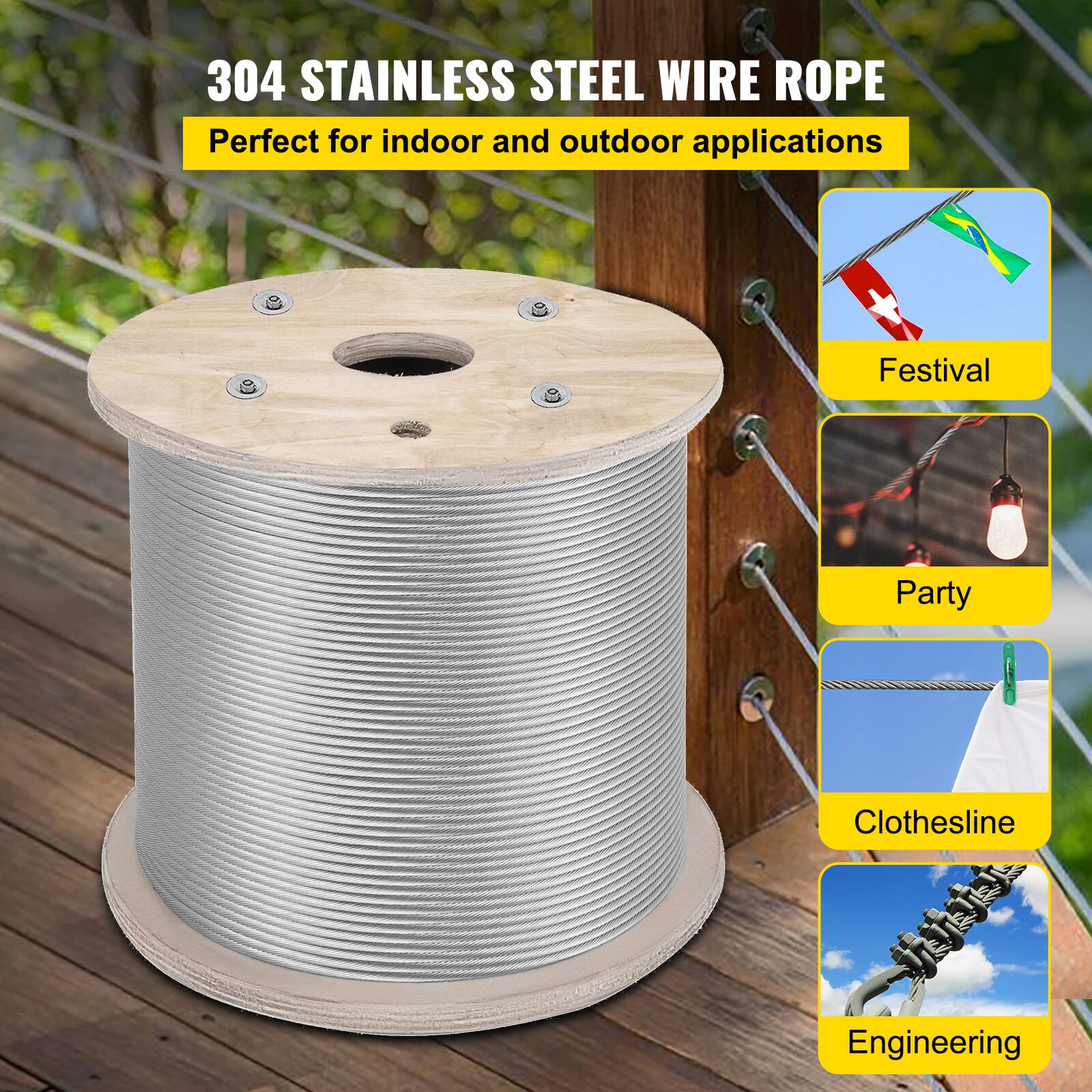 VEVOR 1/4" Stainless Steel Cable 200FT, T304 7x19 Tighter Core Cable ...