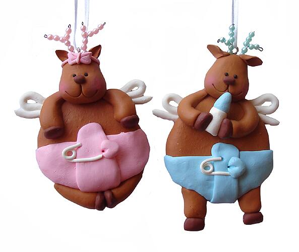 Roman Boy and Girl Baby Angel Reindeer Christmas Ornaments 4.25" Pack ...