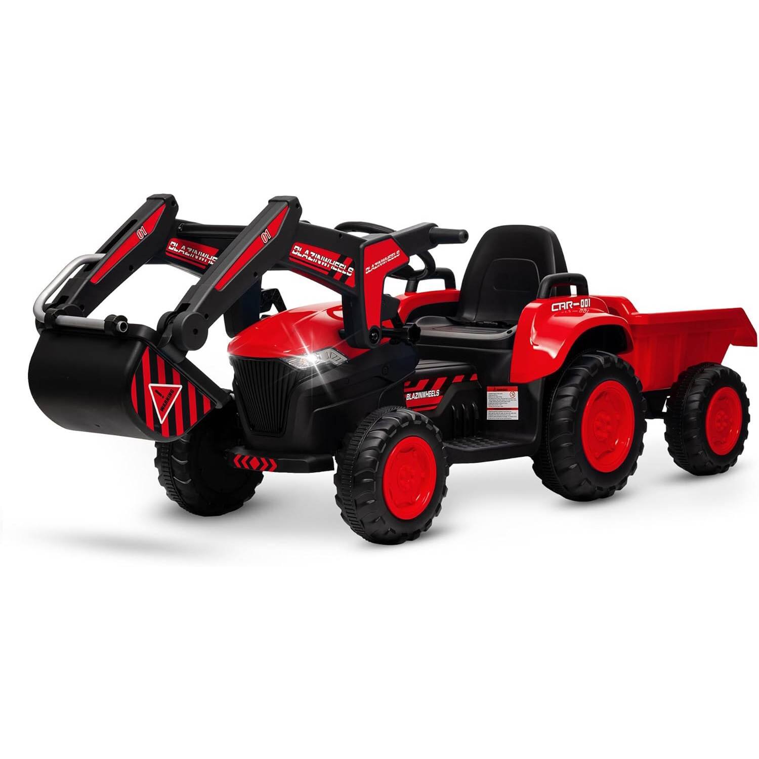 Homhougo 12V Kids Ride On Excavator Tractor with Detachable Trailer ...