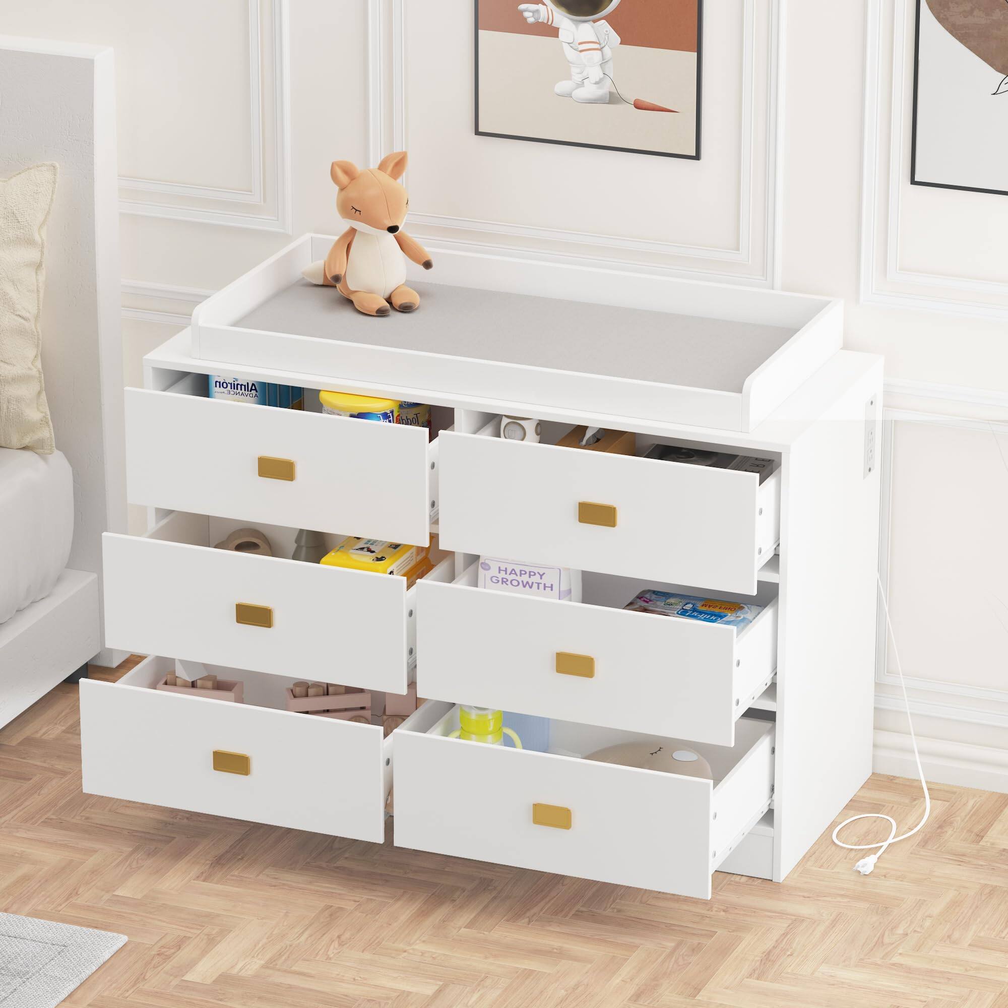 Jojoka 6 Drawer Baby Changing Table Dresser, Nursery Diaper Changing ...