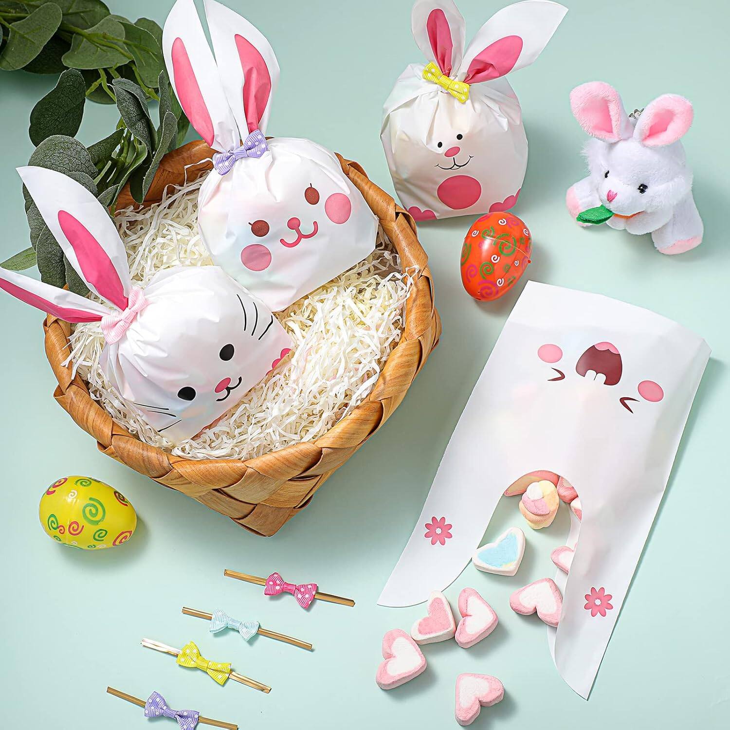 Auledio 200Pcs Cute Bunny Long Ear Candy Gift Bags, Easter Goodie Bags ...