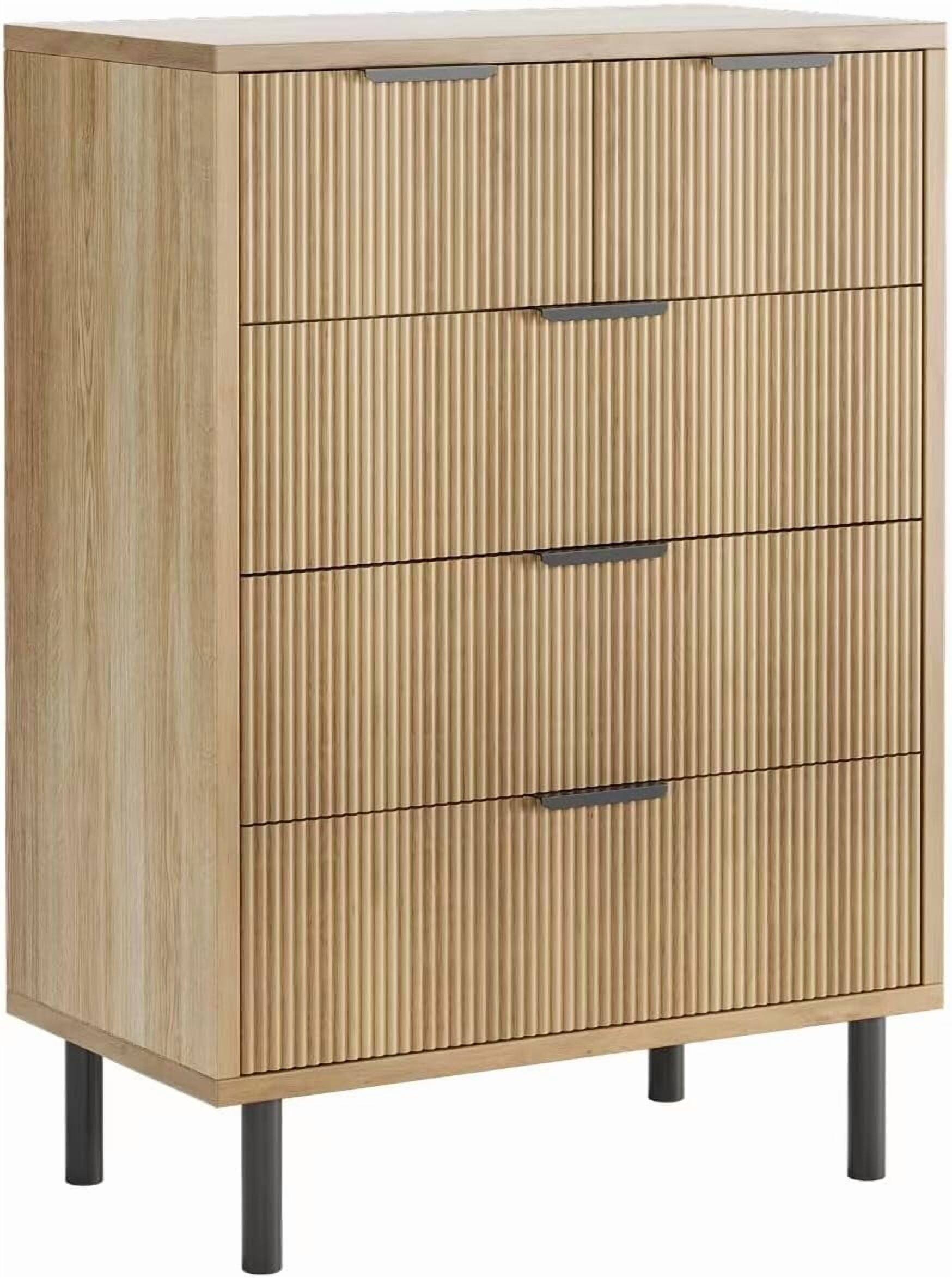 Qeetex Fluted 5 Drawer Wooden Dresser, Modern Tall Storage Cabinet for ...