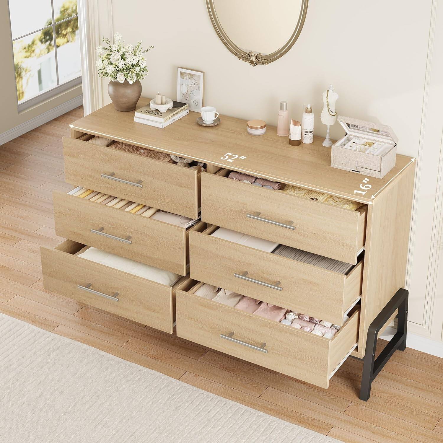 Jojoka 6 Drawer Dresser for Bedroom, Freestanding Wooden Chest Storage ...
