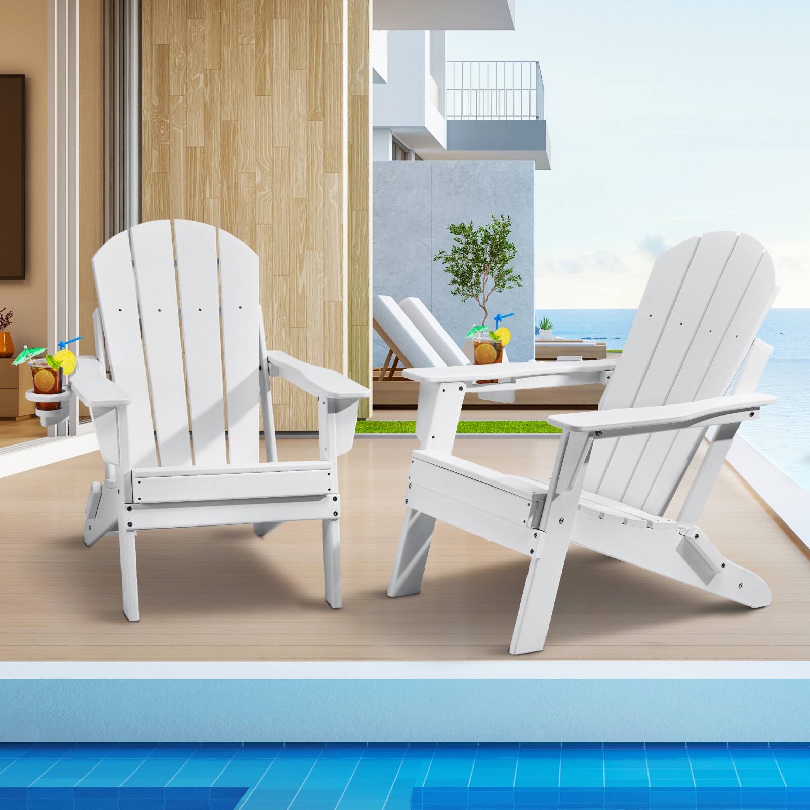 VEVOR Adirondack Chair Plastic, Set of 2 All Weather Portable Folding ...