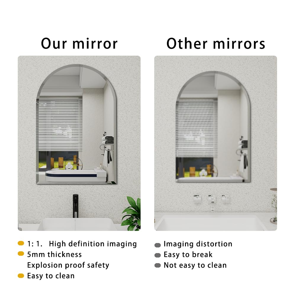 Cedar Assembly Arched Bathroom Mirror Frameless Arch Wall Mirror ...