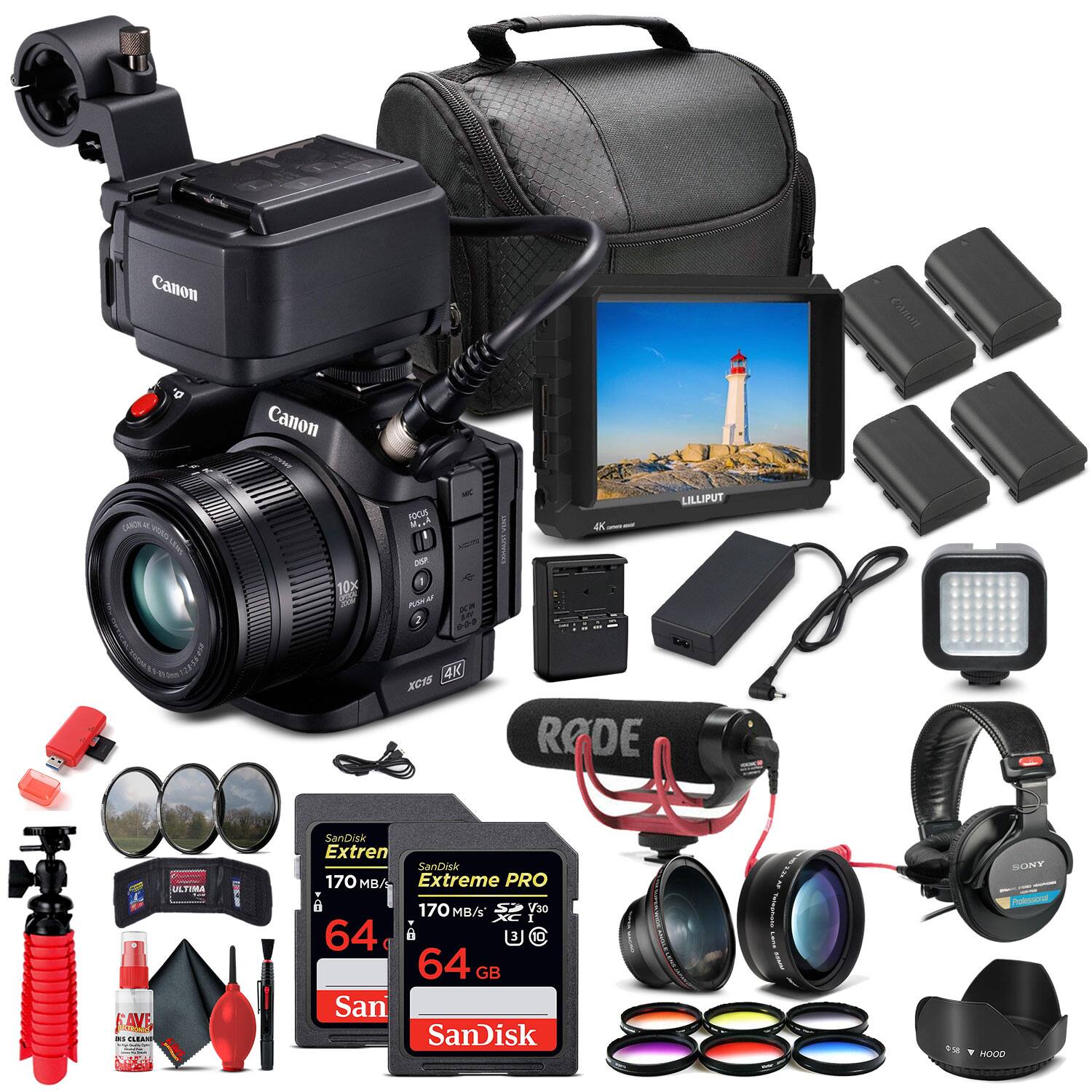 Canon XC15 4K Professional Camcorder (1456C002) + 4K Monitor + Mic ...