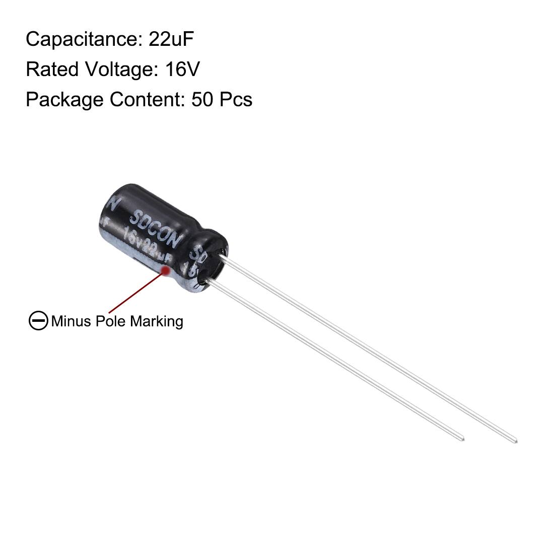 Unique Bargains 22uF 16V 4x7mm Electrolytic Capacitor, Radial Leads ...