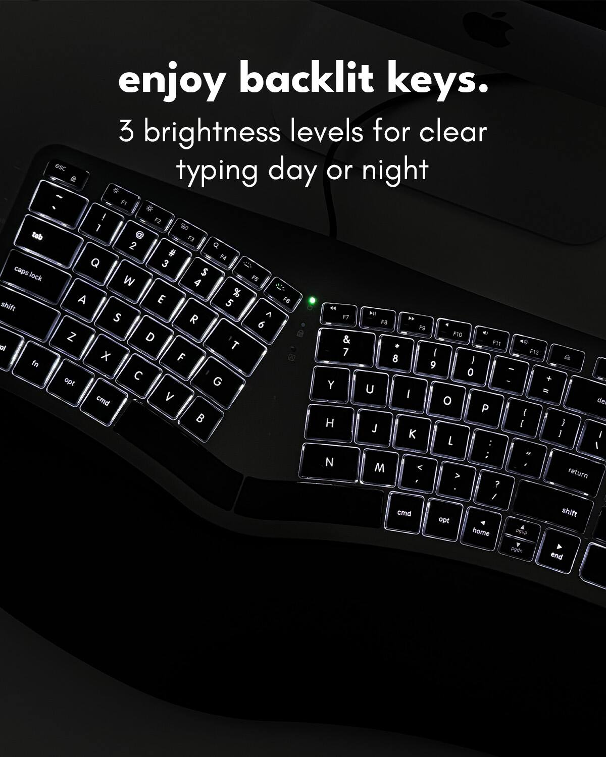 Macally Wired Ergonomic Keyboard for Mac USB Hub, Backlit Keys, Dual ...