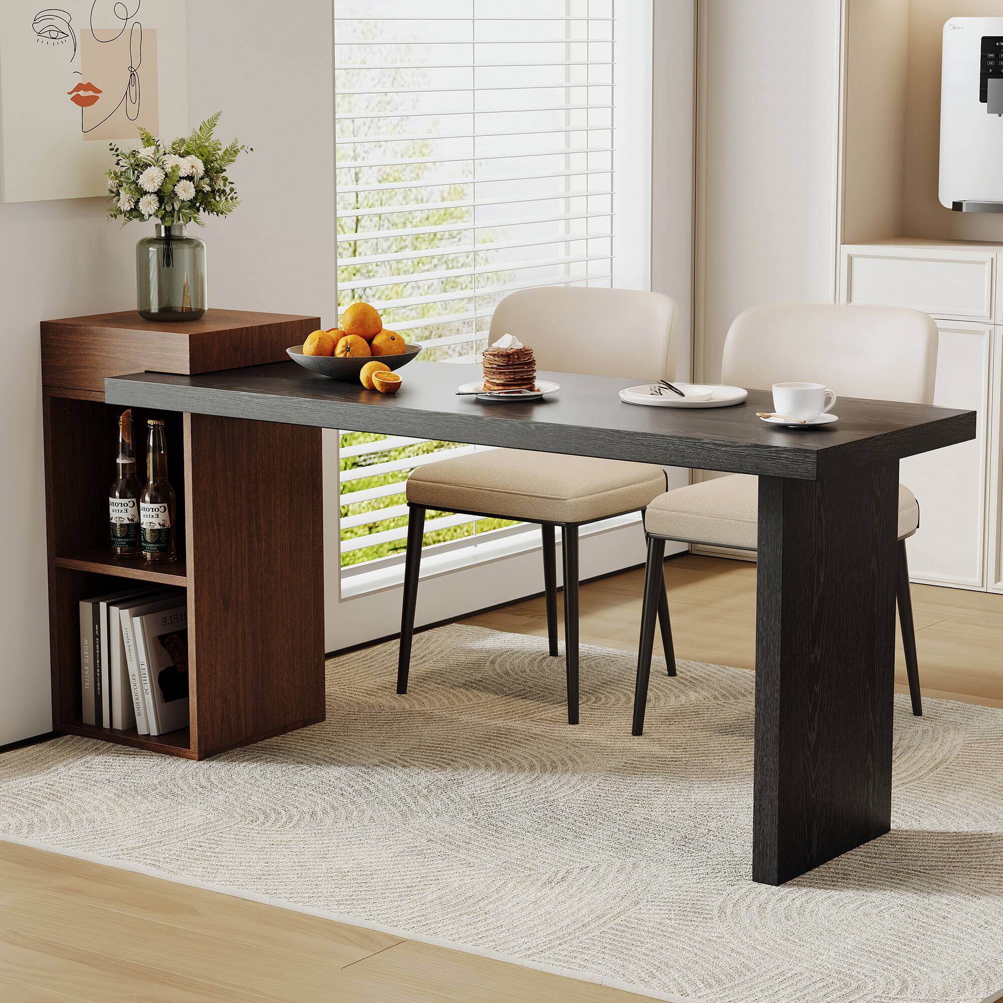 Loheer Loheer Modern Two Tone Console Table 5.58x1.79x2.75 ft Black ...