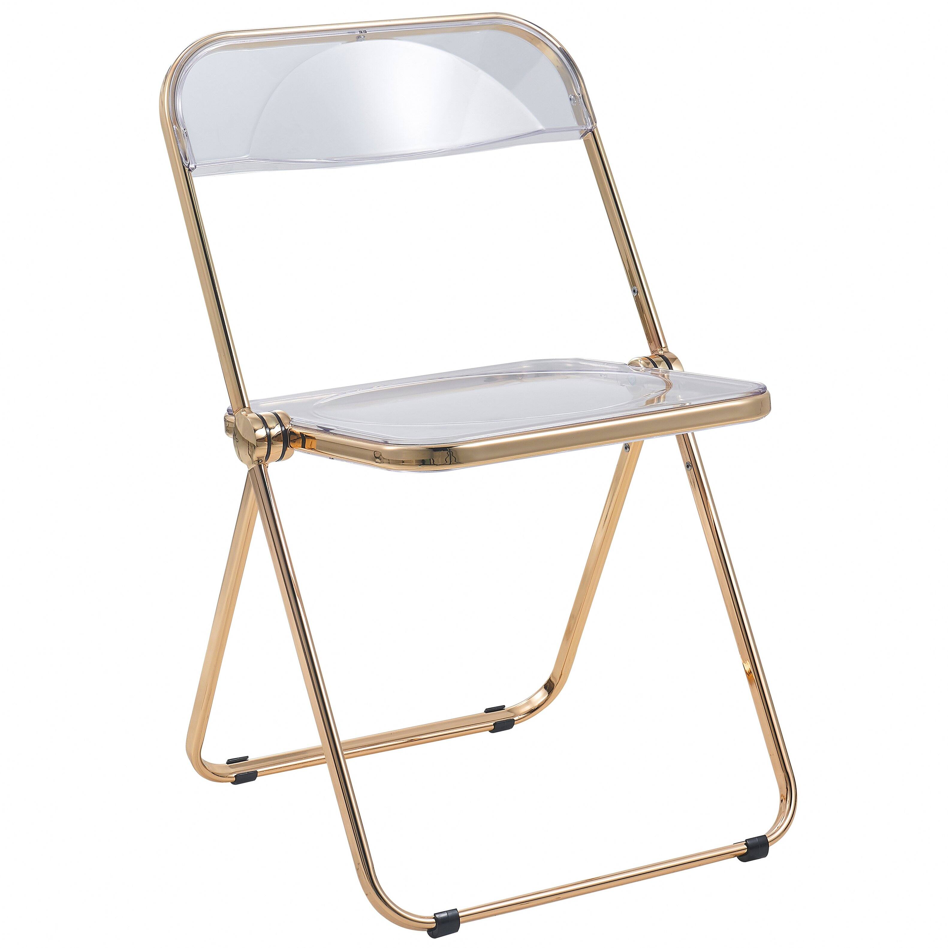 LeisureMod Lawrence Acrylic Folding Chair, Modern Gold Chrome Frame ...