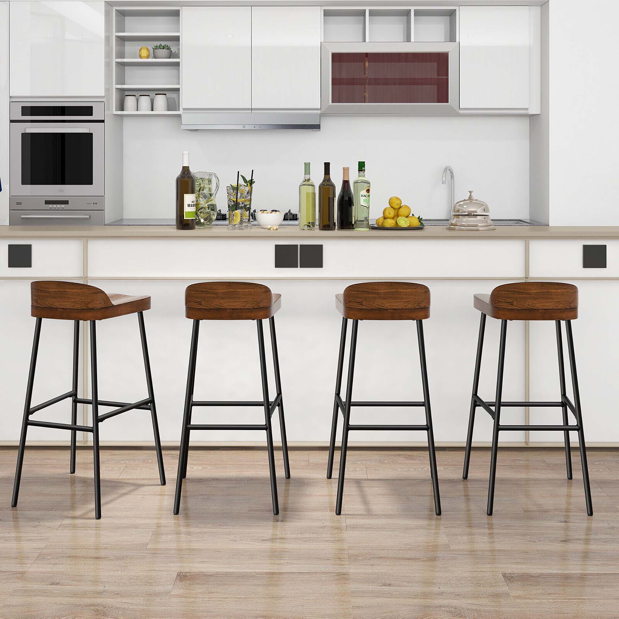Gymax Set of 4 Industrial 29'' Bar Stool Bar Height Saddle Seat Kitchen ...