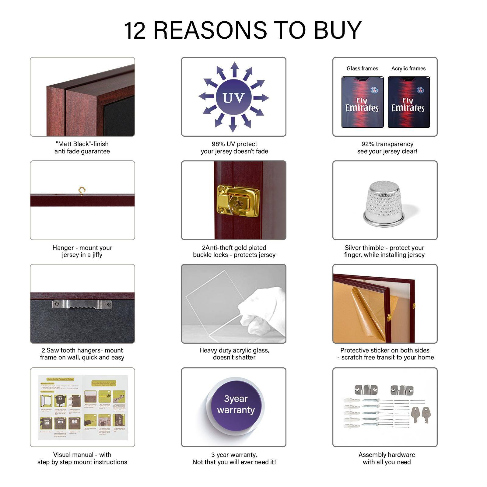 Winado Football Jersey Display Frame Case Lockable Large Sport Shadow ...