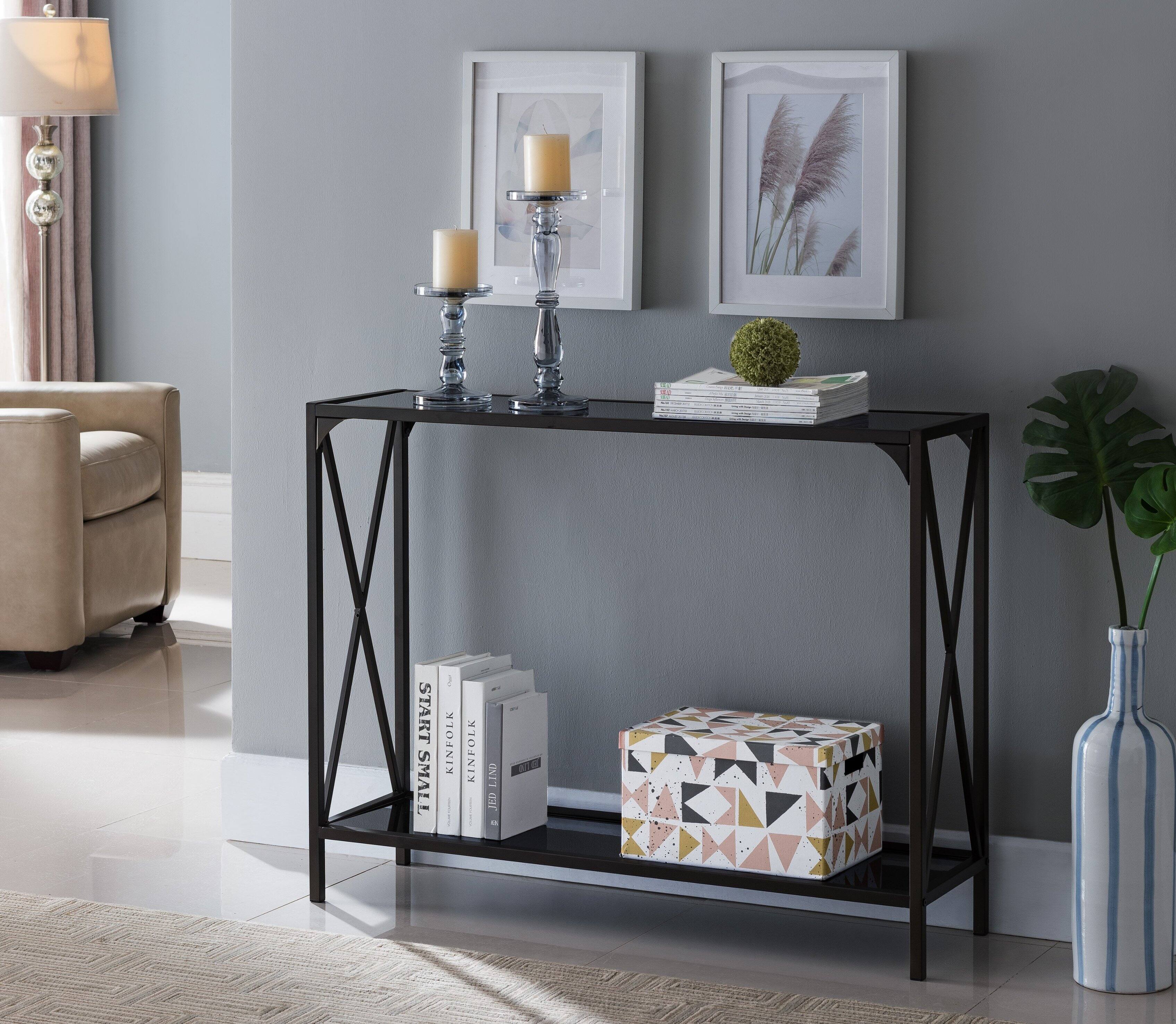 Kings Brand Furniture Kandin Metal Console Table with Glass Top, Pewter ...