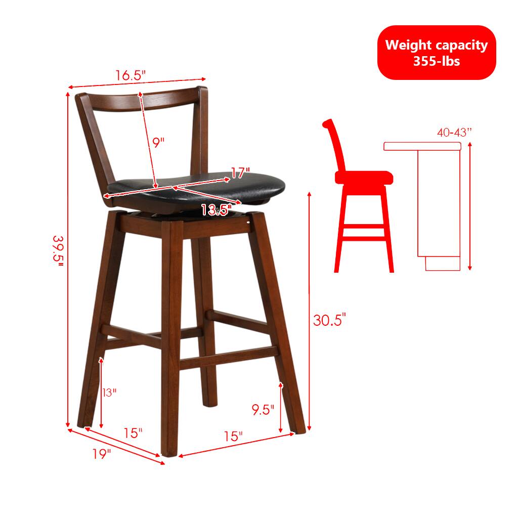 Hivvago Rotating PU Leather Bar Chair with Padded Seat and Ergonomic ...